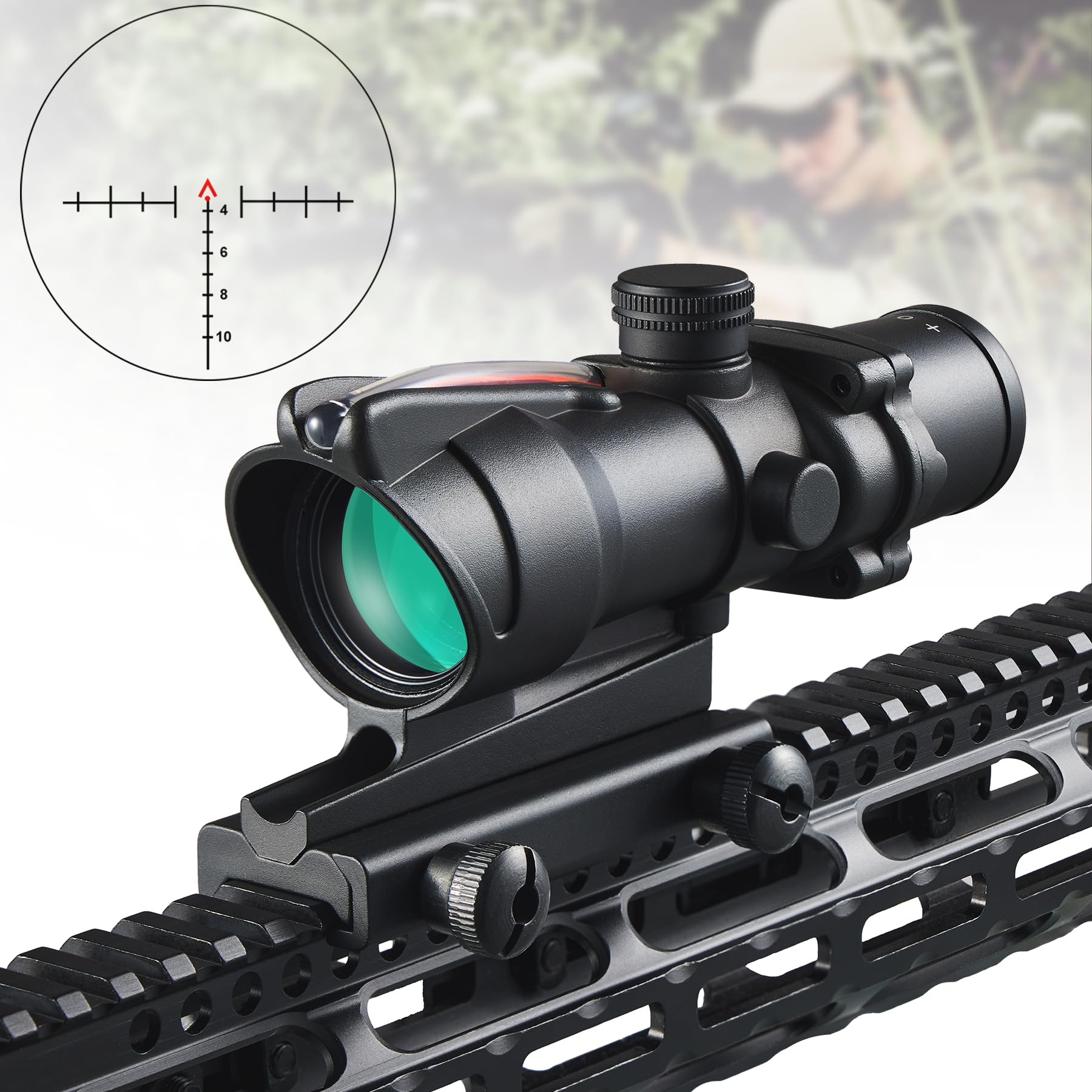LECPECON 4X Prism Scope Optical Sight Red Fiber Reticle Sights Black