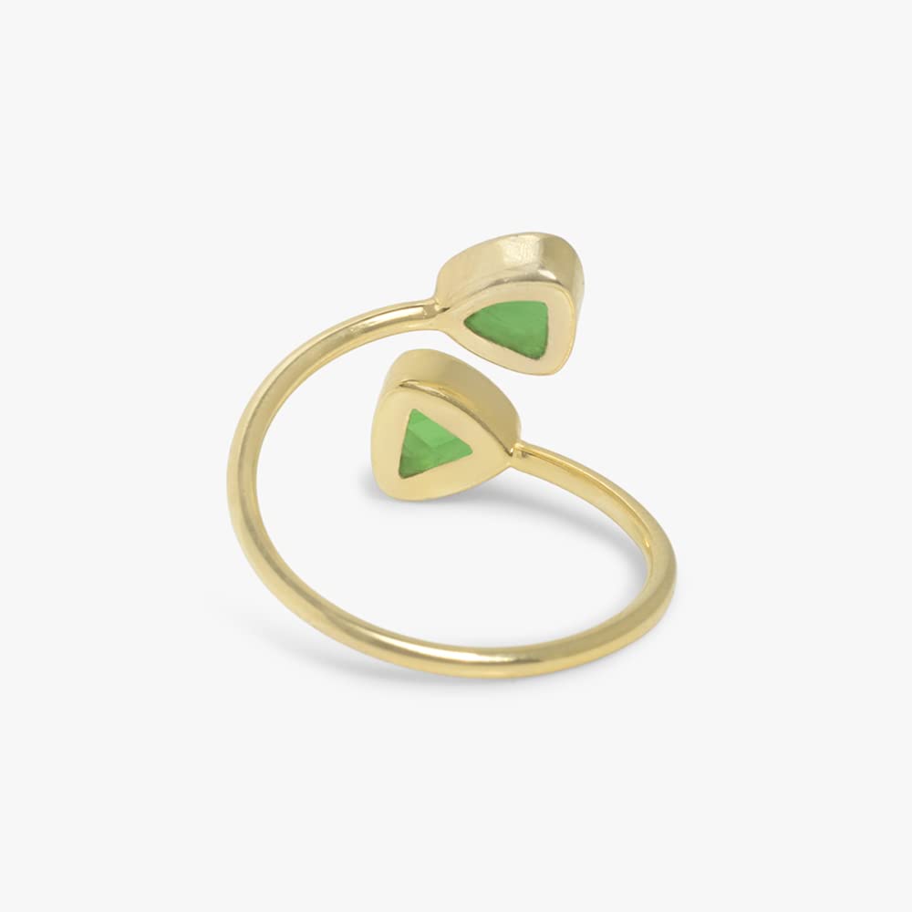Mikoto Women's 18K Gold Plated Trillion Green Quartz Adjustable Ring OneSize