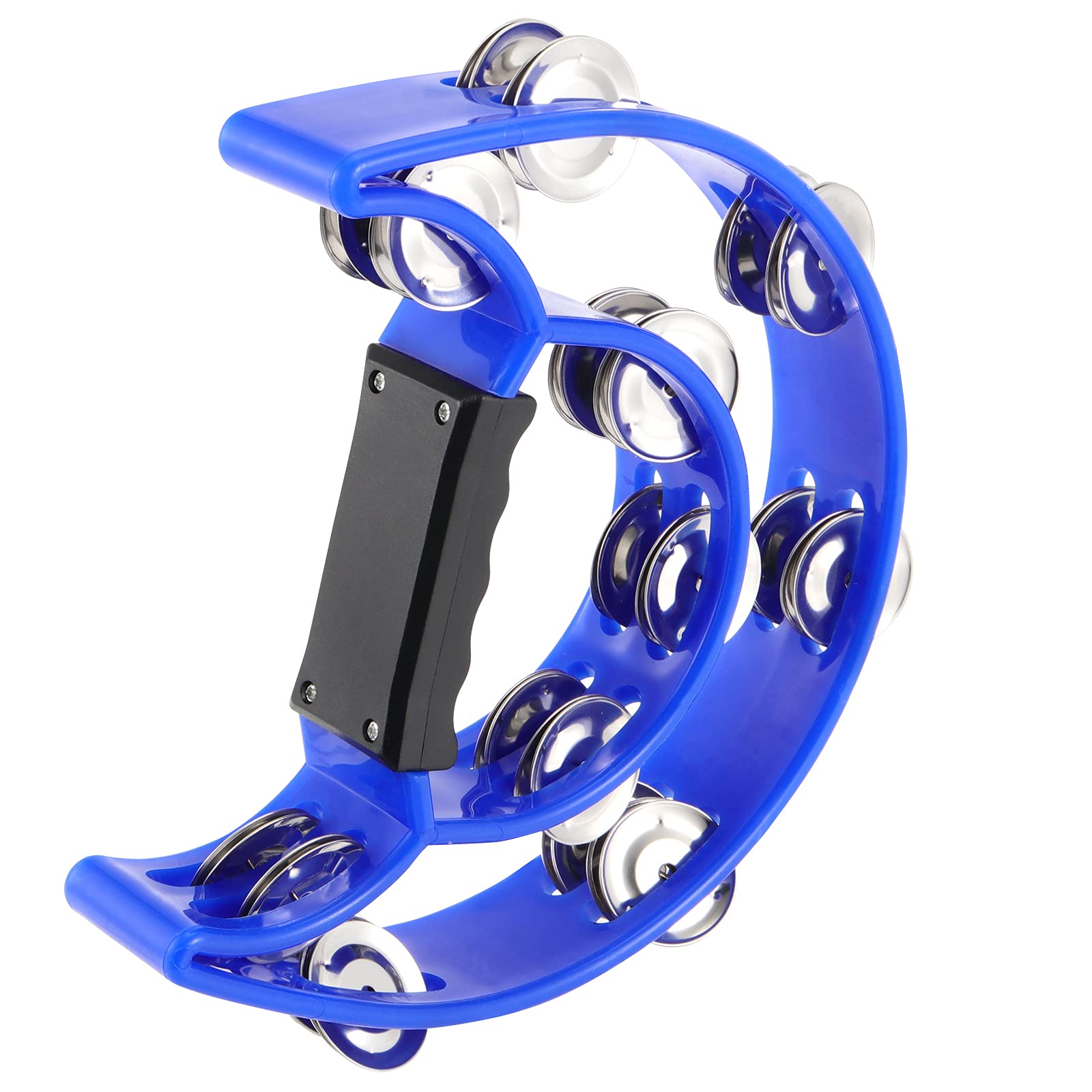 MUKLEI 4 Pack 9 Inch Double Row Tambourine, Metal Jingles Hand Held Percussion with Ergonomic Handle, Half Moon Tambourine for Gift, KTV, Party, 4 Colors