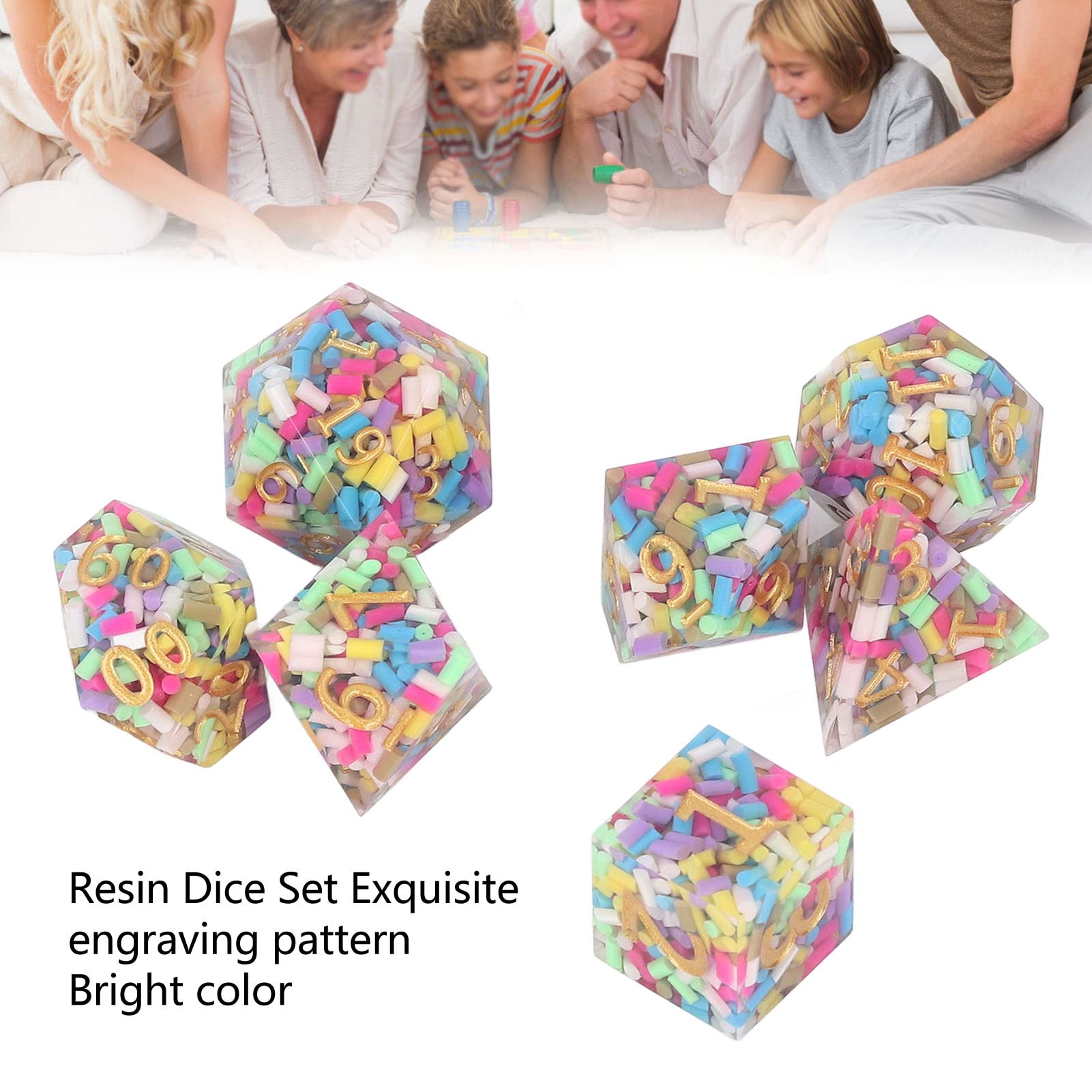 Resin Polyhedral Dice, Clear Number Resin Dice Set Long Lasting 7pcs for Role Playing Games