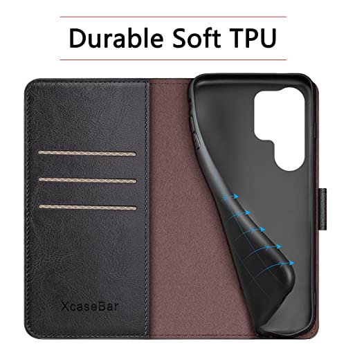 XcaseBar for Samsung Galaxy S23 Ultra Wallet case with 【RFID Blocking】 Credit Card Holder,Flip Folio Book PU Leather Phone case Shockproof Protective Cover Women Men for S23Ultra case Black