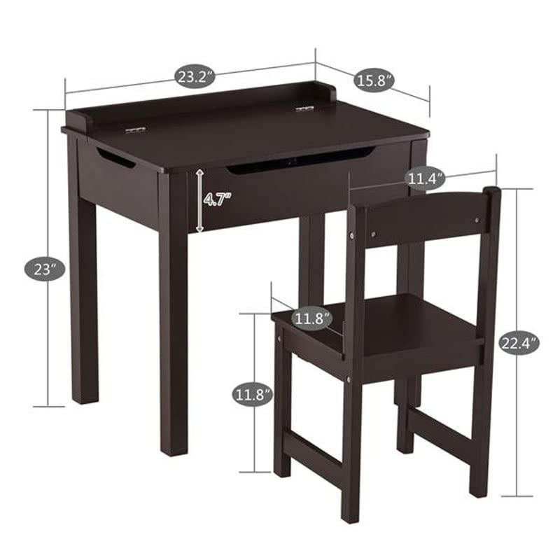 LLLY 59 X 40.5 X 59cm Study Table and Chair 2 Sets of Drawers Can Be Opened 1 Table and 1 Chair Brown