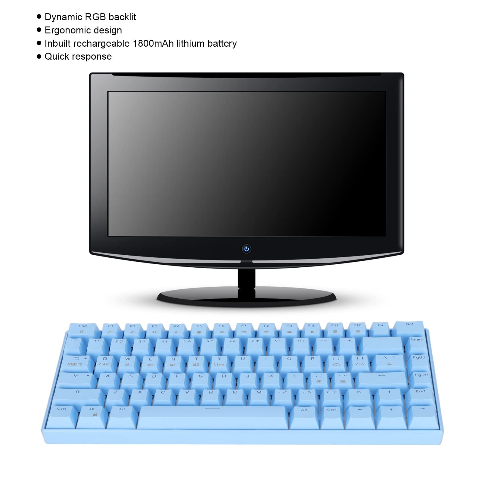 Shanrya Wired Keyboard, Ergonomic Design 82 Keys 2.4G Wireless Gaming Keyboard for Laptop PC Linear Action Switch
