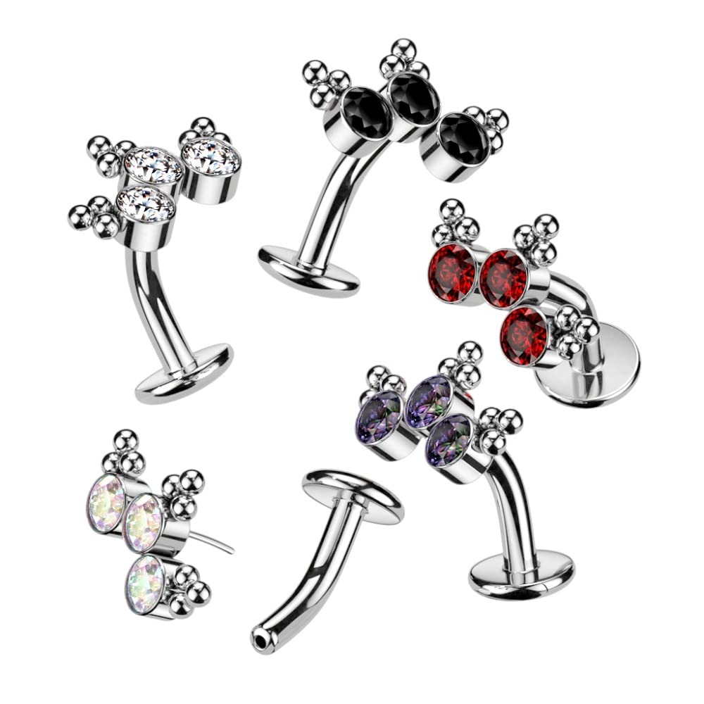 Pierced Owl 14GA F136 Implant Grade Titanium Threadless Convex Base CZ Crystal Curve with Ball Clusters Floating Belly Button Ring (Black)