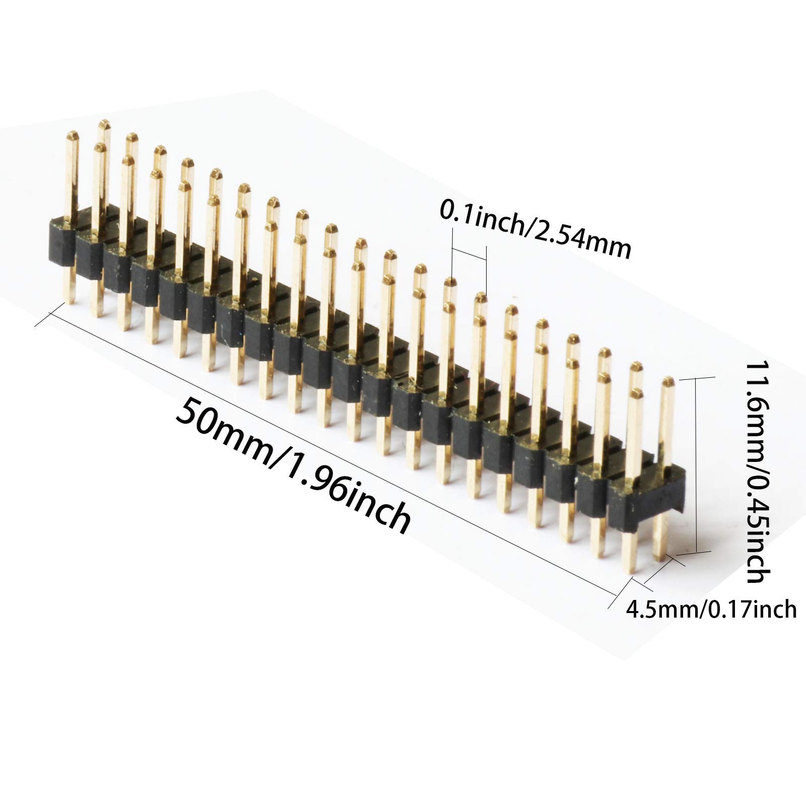 LGDehome 30PCS Break-Away 0.1" 2x20-pin Strip Dual Male Header for Raspberry Pi Zero GPIO