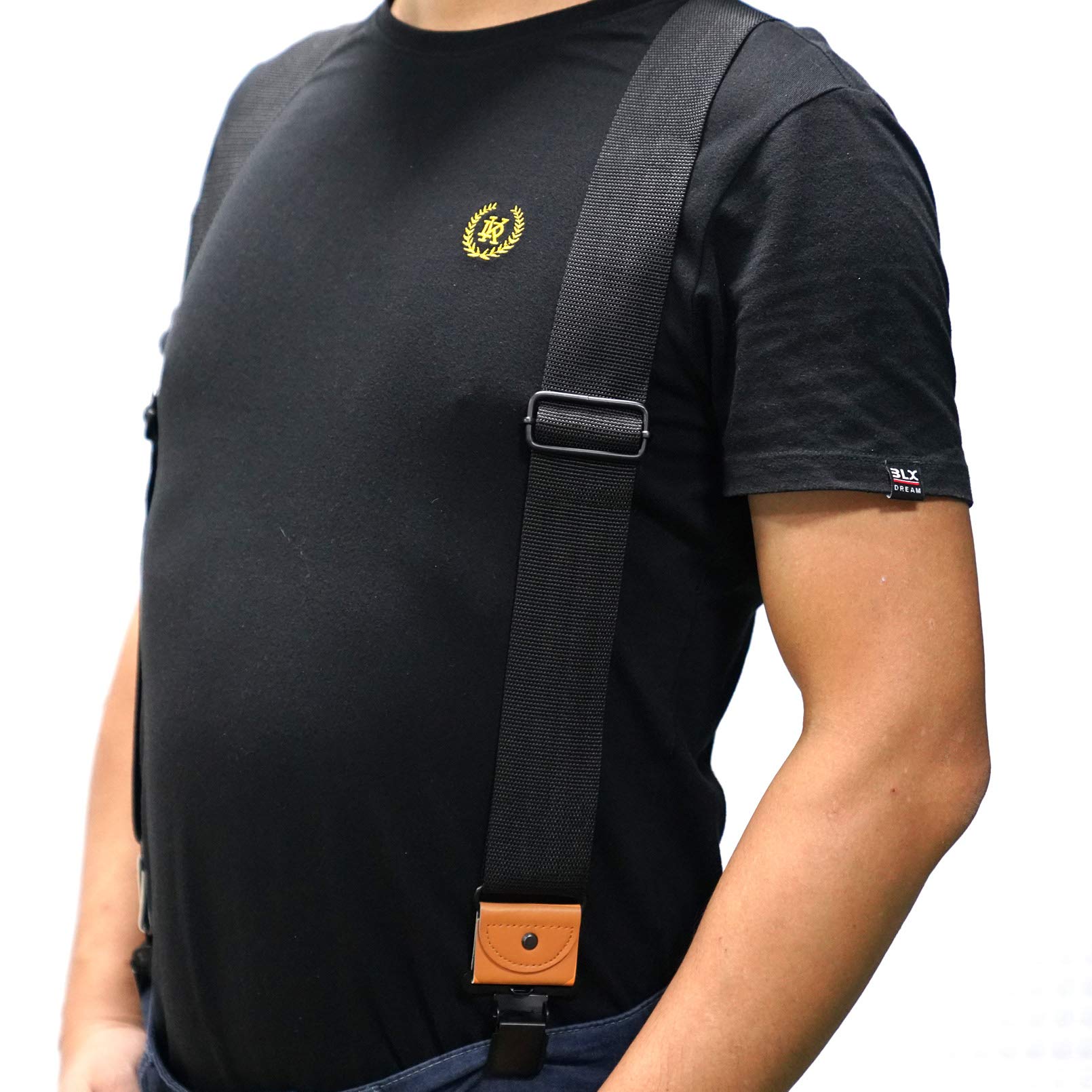 Melo Tough Men's Industrial Strength Suspenders Partial Elastic Tradesperson's Suspenders 2 inch Wide Tool Belt Suspenders (Black)