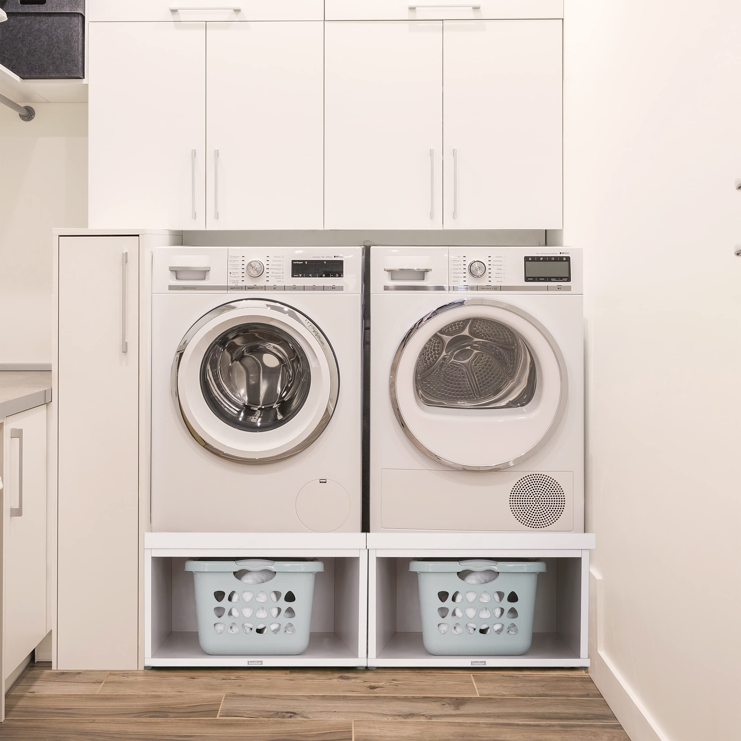 Ivation | Wooden Laundry Pedestal for Washer & Dryer, Made to Fit All Machines - Whirlpool, LG, GE, Samsung, and More, Made of Durable Solid Wood Material, 33.86β x 29.92β, 2 Pack
