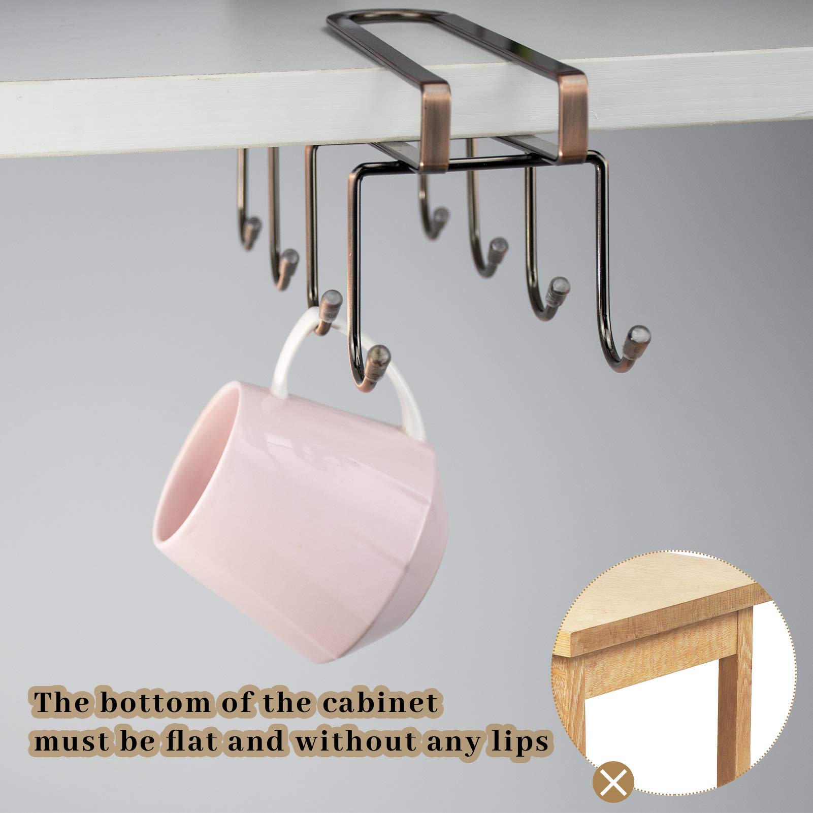 MODOWEY 4Pcs Coffee Mug Holder, Durable Under Cabinet Cup Coffee Mug Holder for Kitchen, 8 Hooks Cup Rack Under Shelf - Fit for The Cabinet 1" or Less
