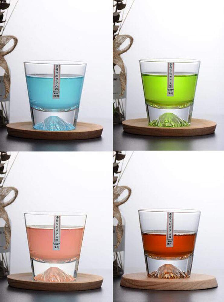 Maya Star Japanese-Style Clear Whiskey Scotch Whiskey Brandy Whiskey Cocktail Glass - Mount Fuji Three-Dimensional Cup Dottom A1, Transparent