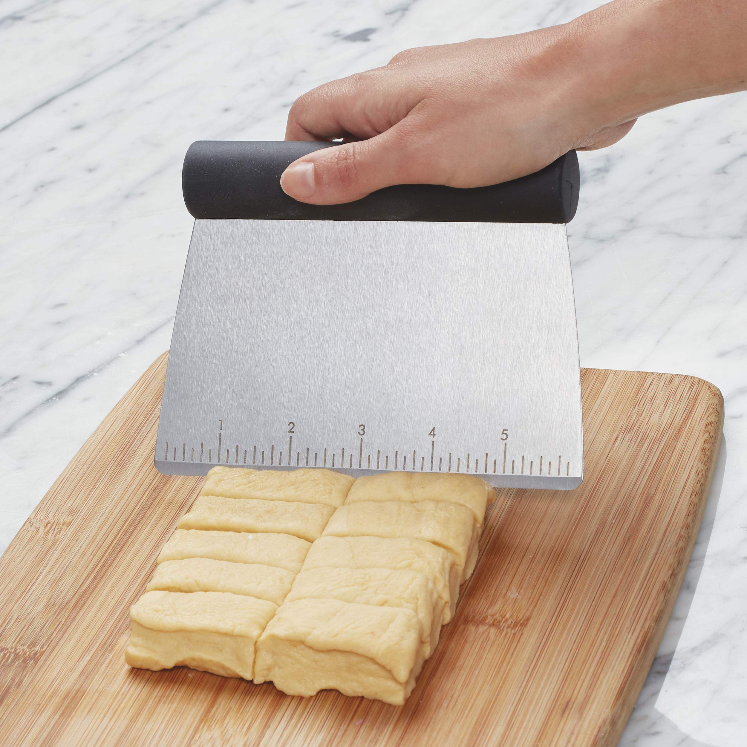 KitchenAid All Purpose Stainless Steel Dough Pastry Scraper/Chopper/Cutter with Measurement Scale, 6-Inch, Black