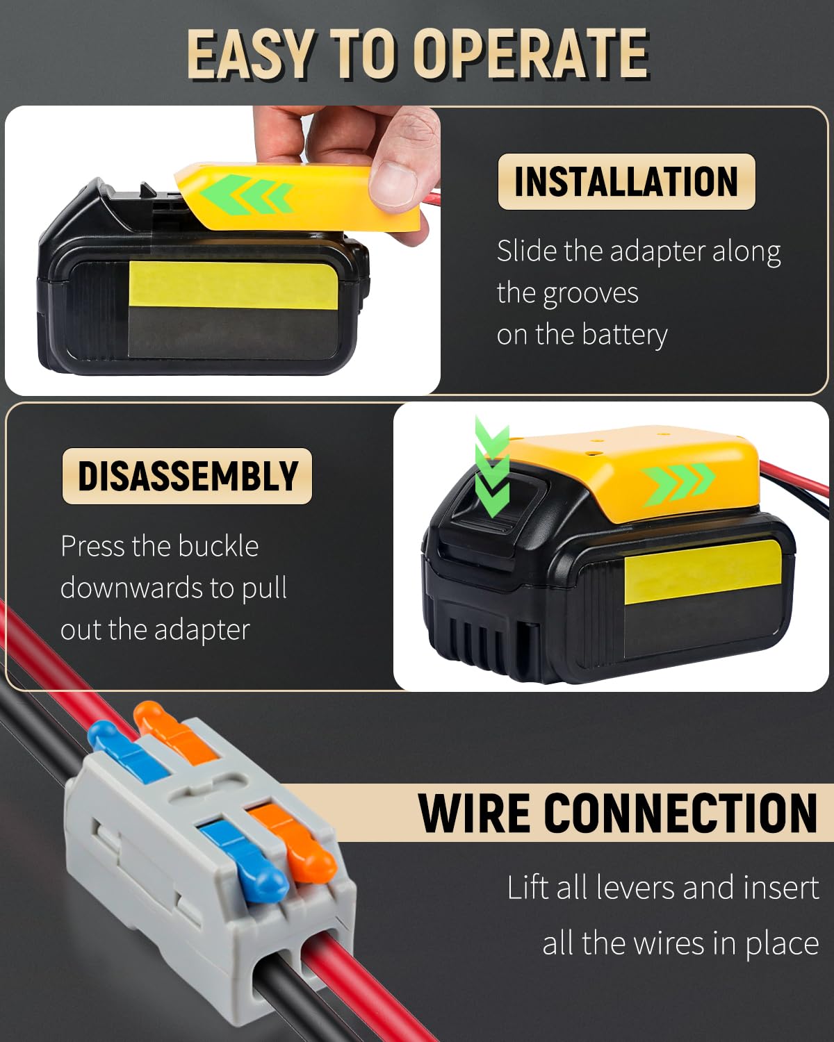 Vibit Power Wheel Adapter for Dewalt 20 V Lithium Battery, Peg-Perego Dewalt Battery Adapter with Original Wire Harness Connector, DC Power Adapter Conversion for Peg-Perego Children's Riding Toys