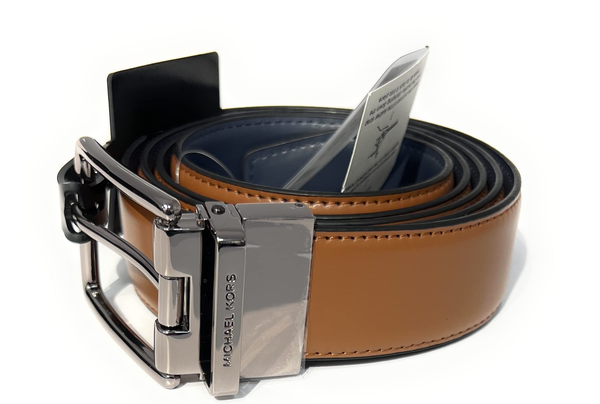 Michael Kors Men's Cut to Fit Reversible PVC Leather Dress Belt (Luggage Navy)