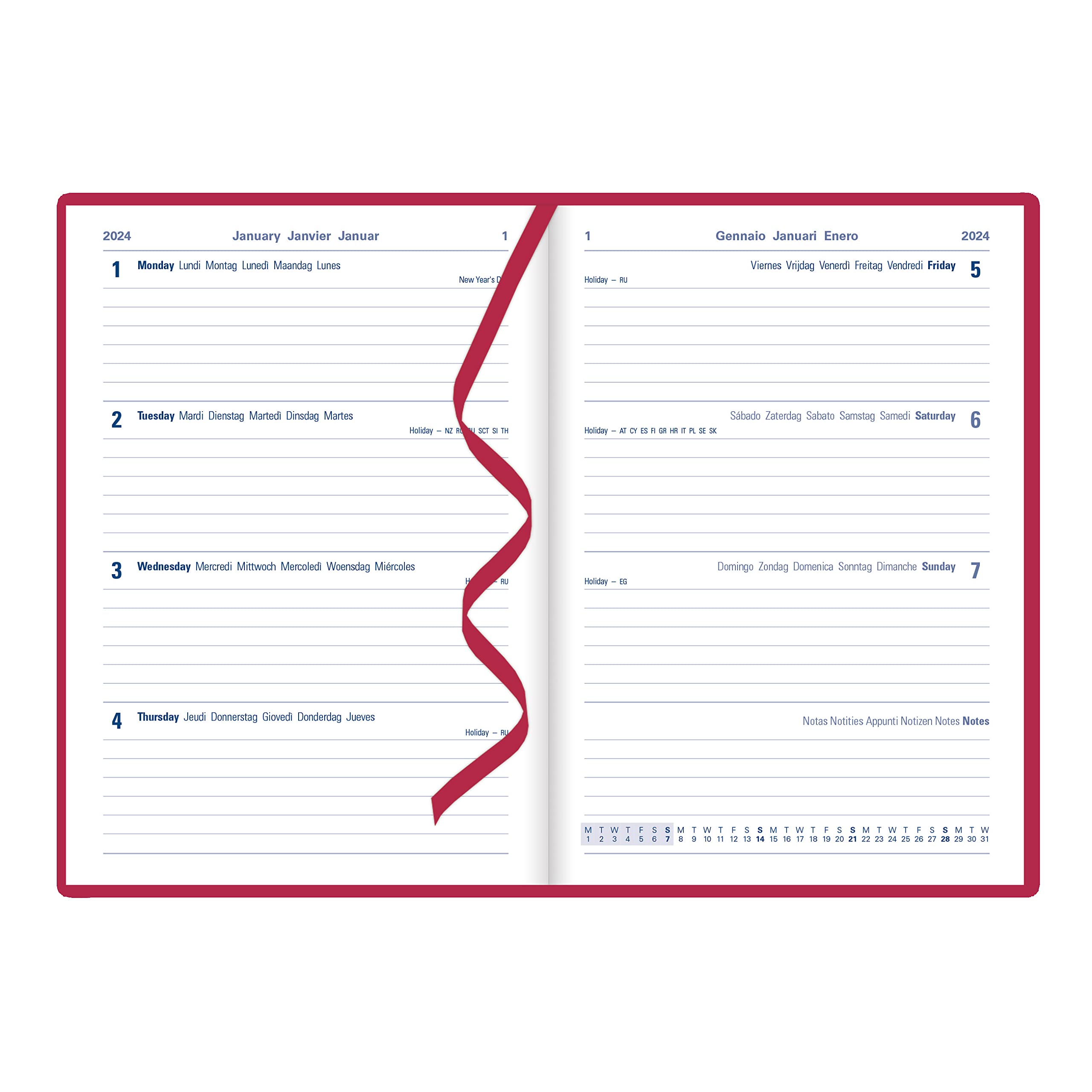 Letts of London Woodland Weekly Planner, 12 Months, January to December, 2024, A5 Size, 8.25" x 5.875", Multilingual, Pink (C082162-24)