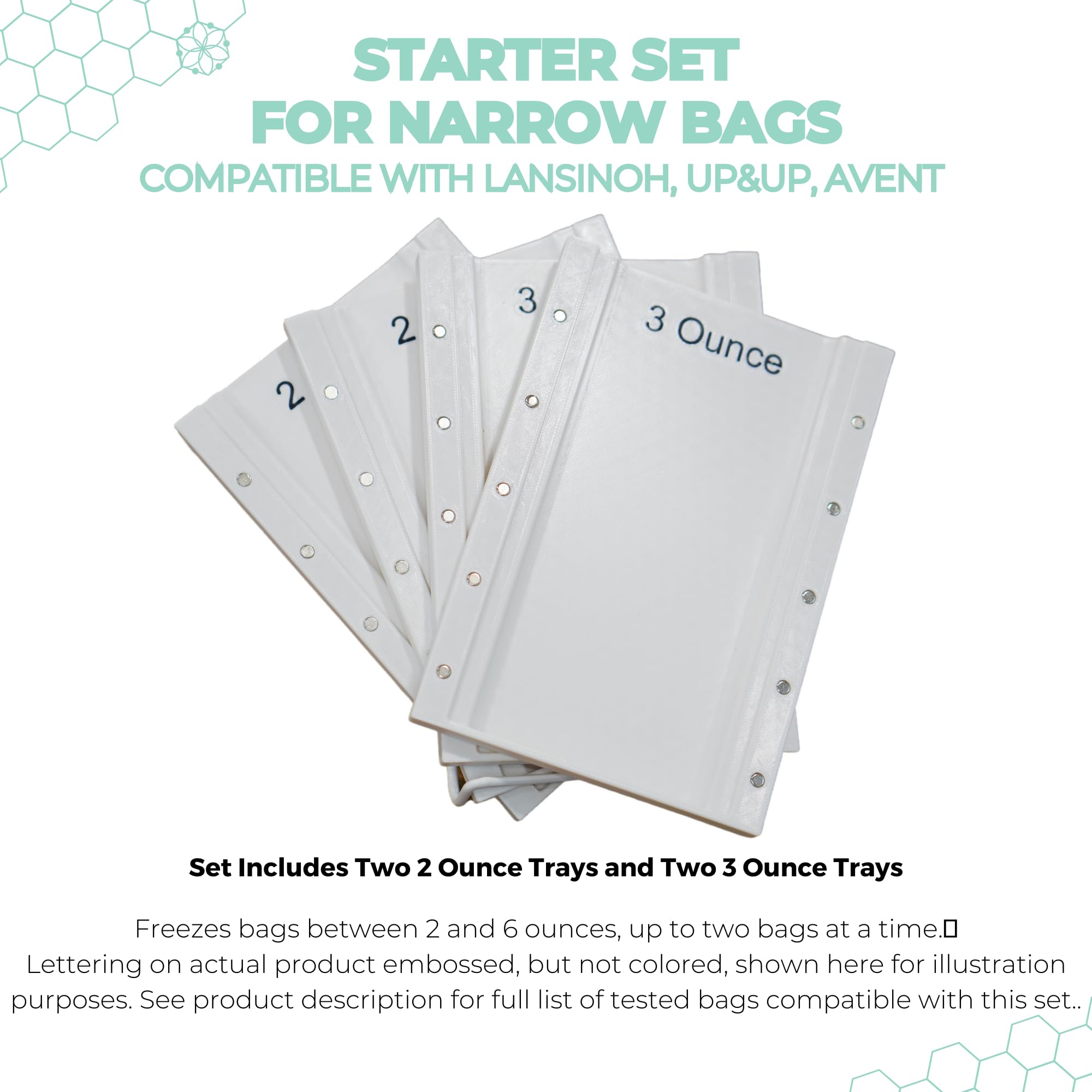 Magnetic Breastmilk Freeze Flat Trays - Breastpump Accessory to Freeze Breast Milk Storage Bags Flat - (for Lansinoh, Up&Up, & Avent, Starter Set (2-6oz))
