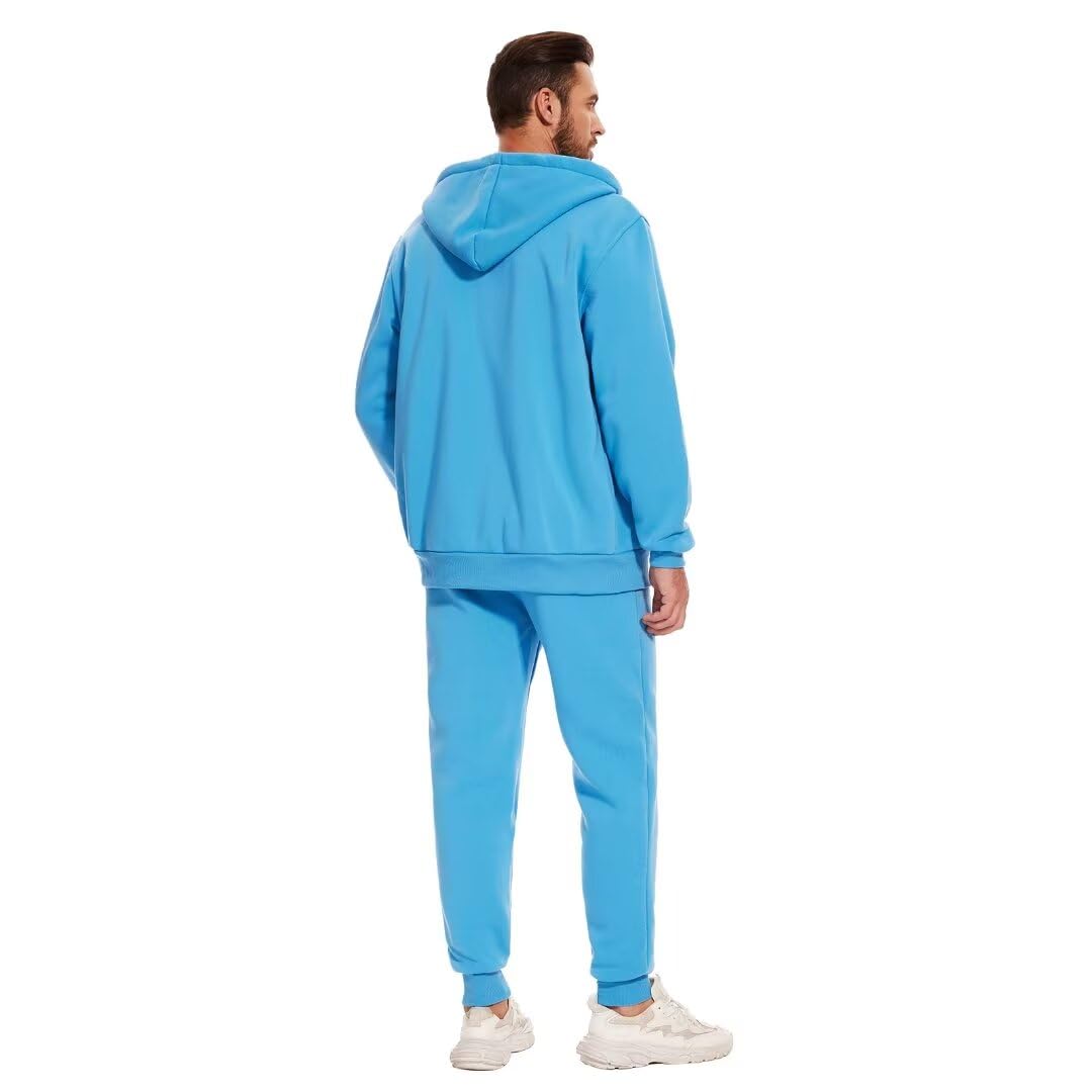 Megub hooded tracksuit set for men Athletic warm sweatsuit Full Zip fleece jogger suit casual Sport outfits M-5X BIG(light blue,XL)