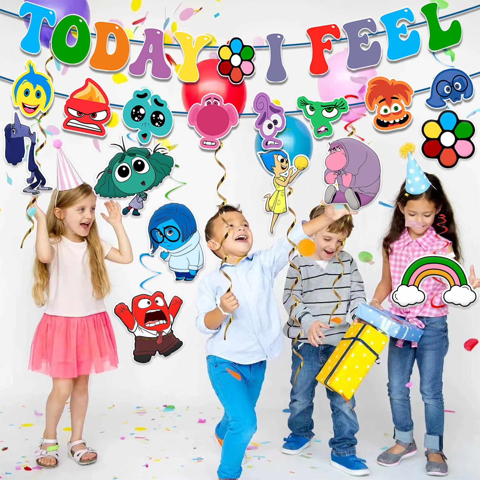 Titenmaoyi Inside Birthday Party Decorations, 1Pcs Today I Feel Banner pattern and 11Pcs Hanging Swirls Set for Birthday Party Decor Baby Shower