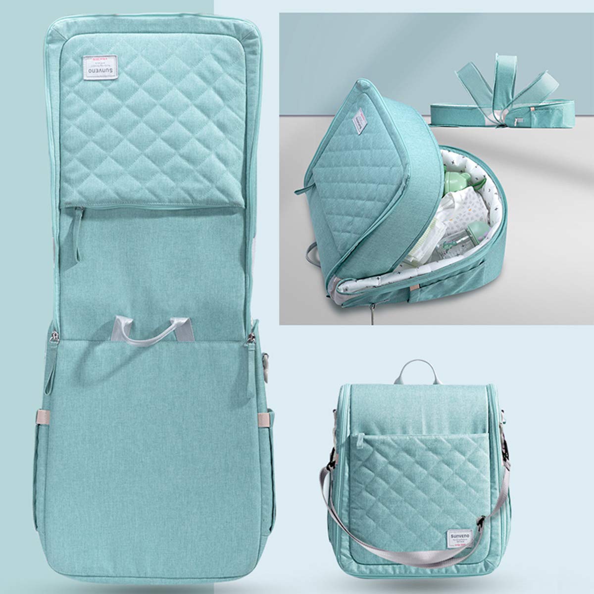SUNVENO Baby Diaper Backpack Changing Station Bag, Multifunction Large Bags with Cotton Changing Pad, Stylish Travel Back Pack Bag for Moms Dads (Green)