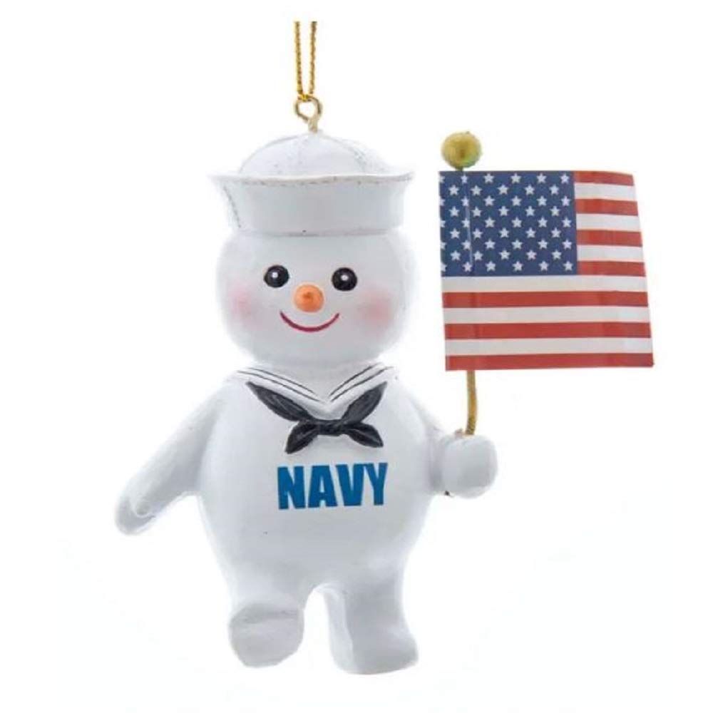 Kurt Adler NA2203 U.S. Navy Snowman with Flag Hanging Ornament, 3-inch High, Resin
