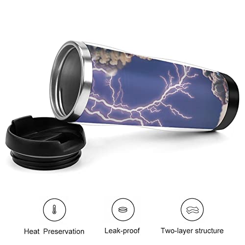 Thunderbolt Cat Travel Coffee Mugs with Lid Insulated Cups Stainless Steel Double Wall Water Bottle