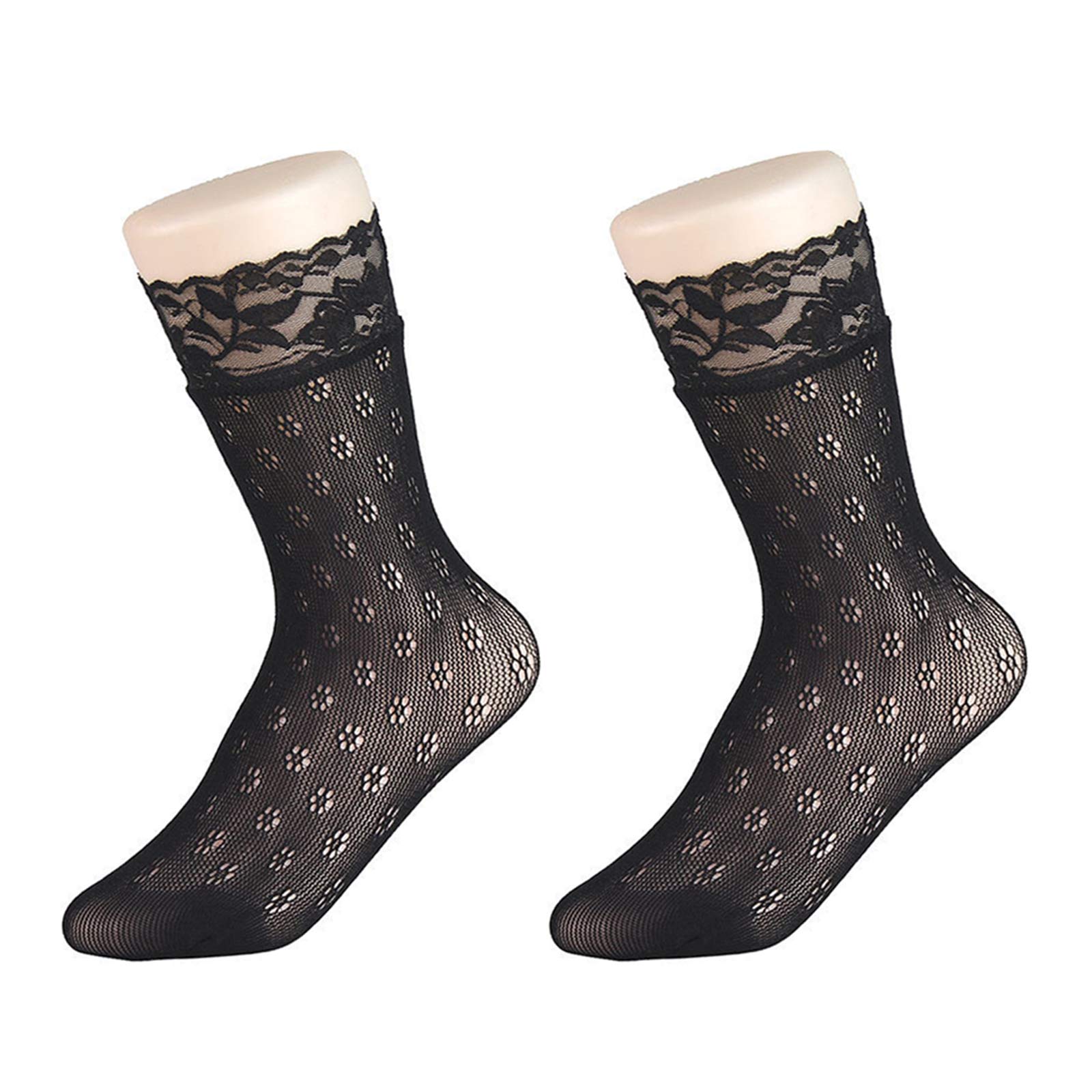 Lamdgbway 6 Pairs Women Lace Ankle Socks Fishnet Short Stockings Black 3