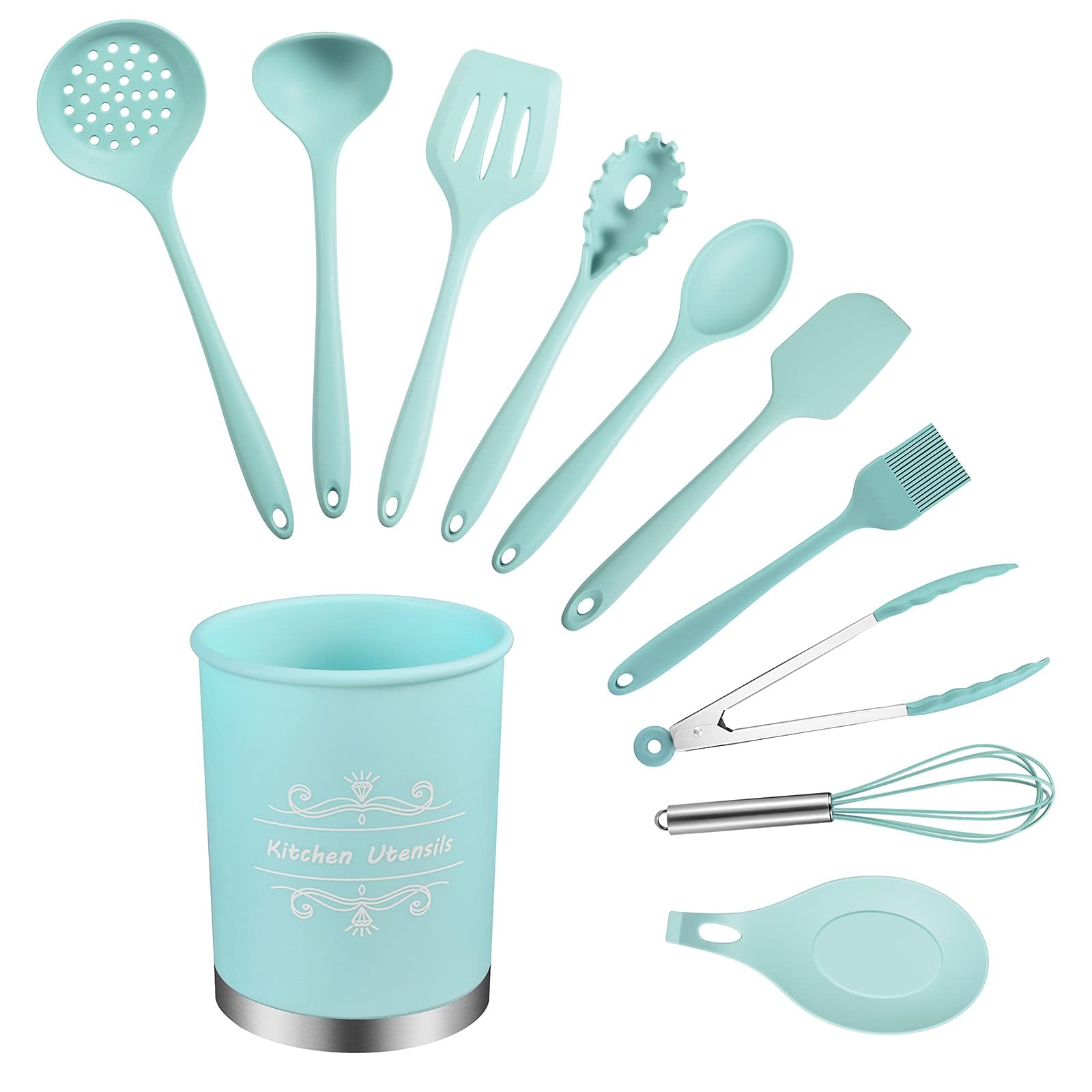 Kitchen Cooking Utensils Set of 11, P&P CHEF Heat-resistant Cooking Utensil Kitchen for Nonstick Cookware Cooking, Slotted Turner, Soup Ladle, Spatula, Pasta Server, Spoon