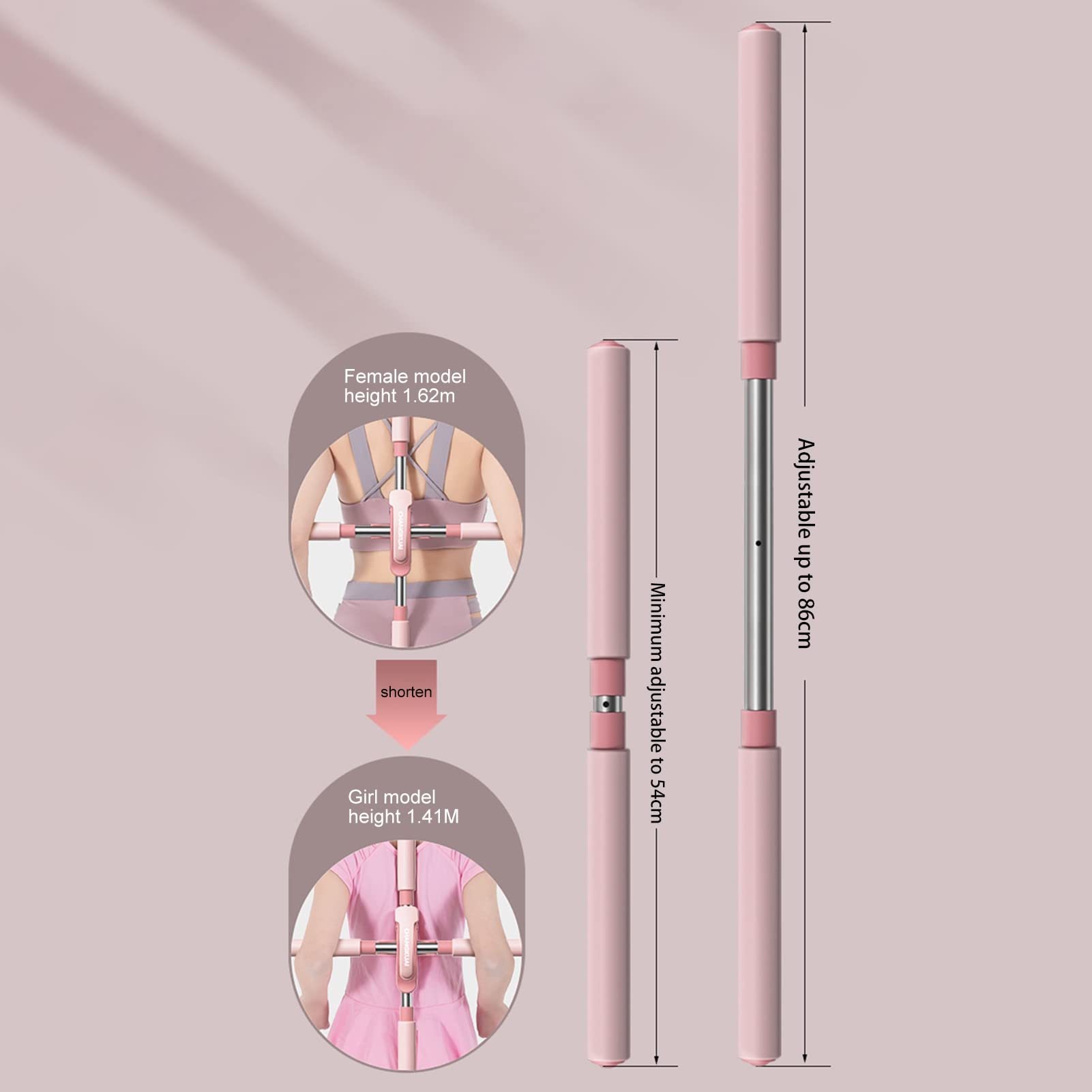 Meideli Yoga Sticks Training for Posture Corrector, Retractable Humpback Correction Stick Open Shoulders & Back, Yoga Sticks Stretching Tool for Child, Teenager, Adults Pink