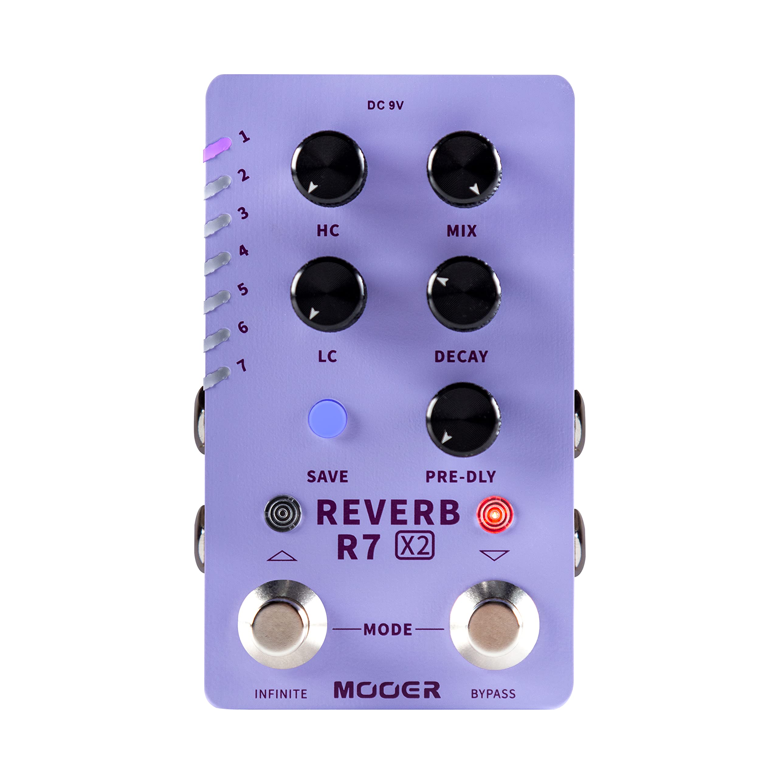 MOOER R7 X2 Stereo Multi Reverb Pedal from Classic Reverb to Modern Ambient, 14 different Reverb types with High Cut, Low Cut, Mix Parameter Knobs and Infinite and Trail-on functions