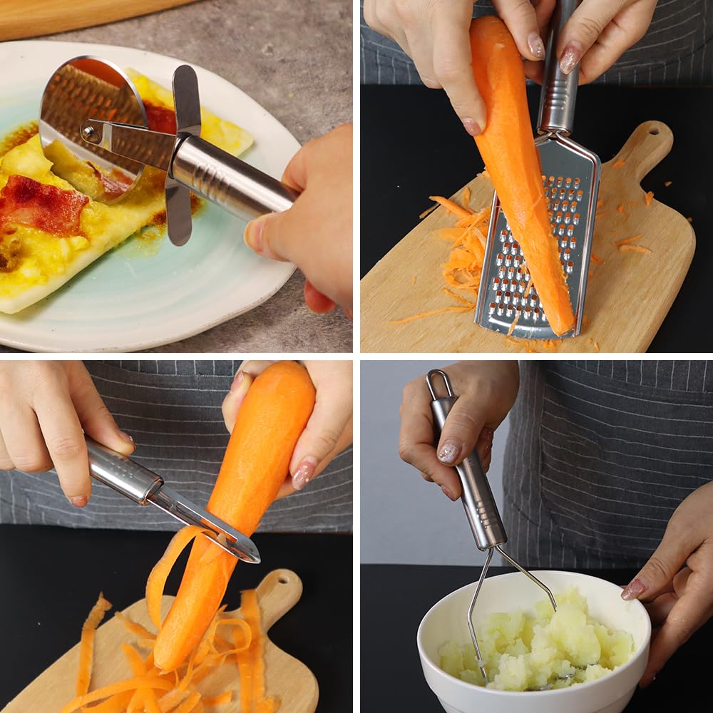 KESUPAIR Silicone Kitchen Utensils Set, 46 pcs Cooking Utensils Set-Silicone Spatula Set- Kitchen Gadgets and Tools with Holder-Wooden Handle Silicone Kitchen Utensil with Tongs,Grater (Khaki)