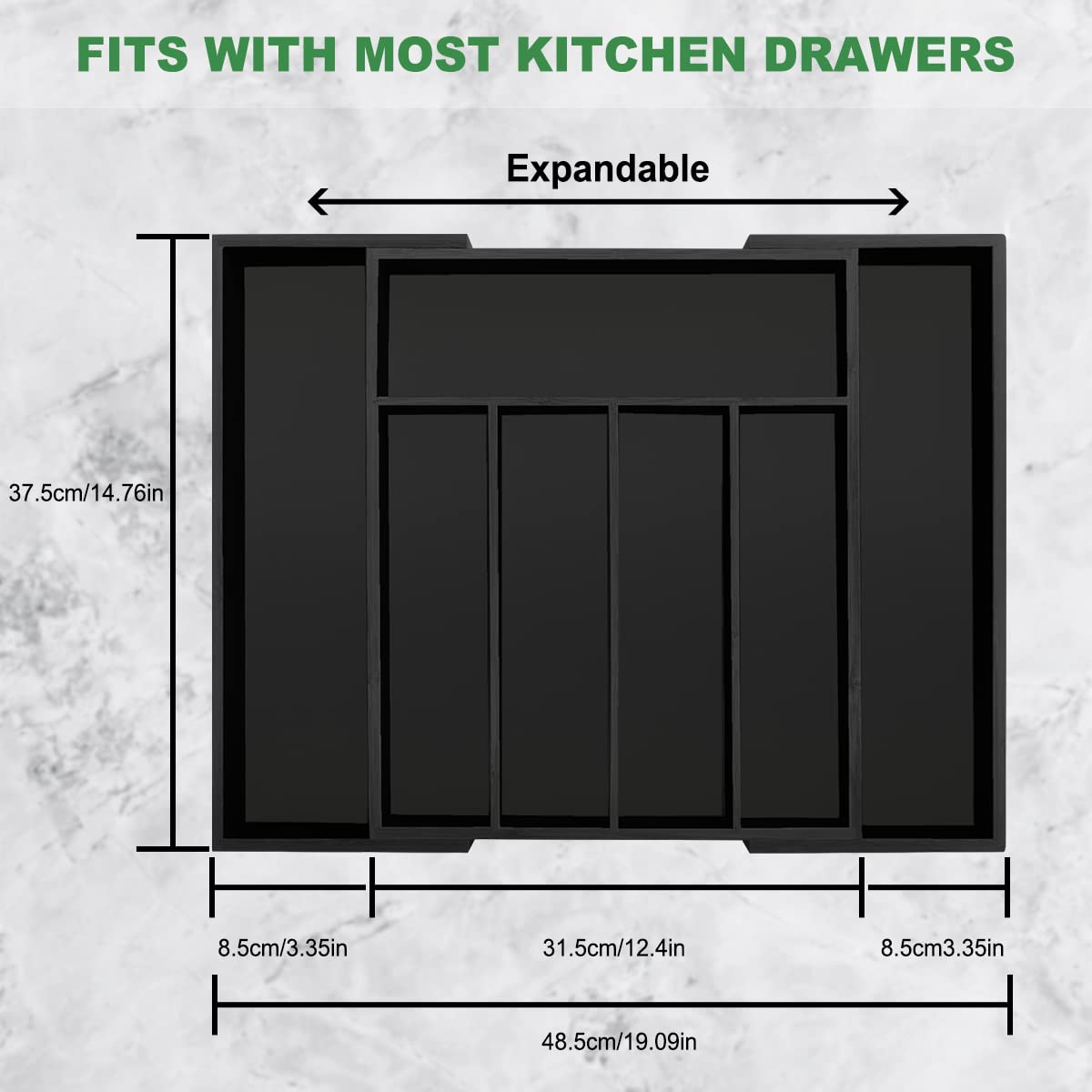 KMYC Silverware Utensil Organizer For Kitchen Drawers,Flatware Cutlery Collection Tray,Bamboo Kitchen Drawer Foldable And Expandable(Black)