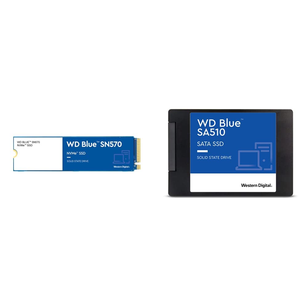 Western Digital 1TB WD Blue SN570 NVMe Internal Solid State Drive SSD & 1TB WD Blue SA510 SATA Internal Solid State Drive SSD - SATA III 6 Gb/s, 2.5"/7mm, Up to 560 MB/s - WDS100T3B0A