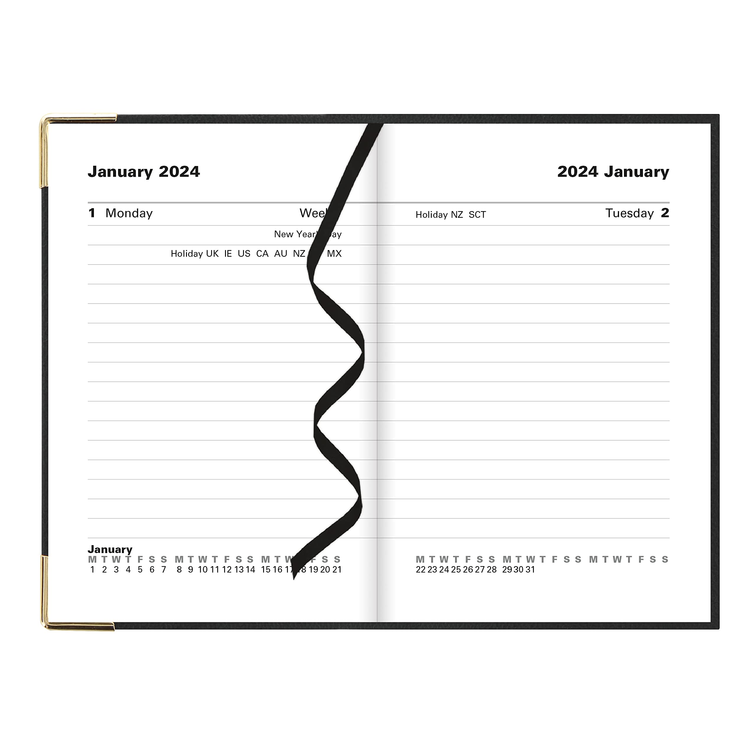 Letts of London Classic Daily Planner, 12 Months, January to December, 2024, Day-Per-Page, Pocket Size, 4.25" x 2.75", Black (C12EBK-24)