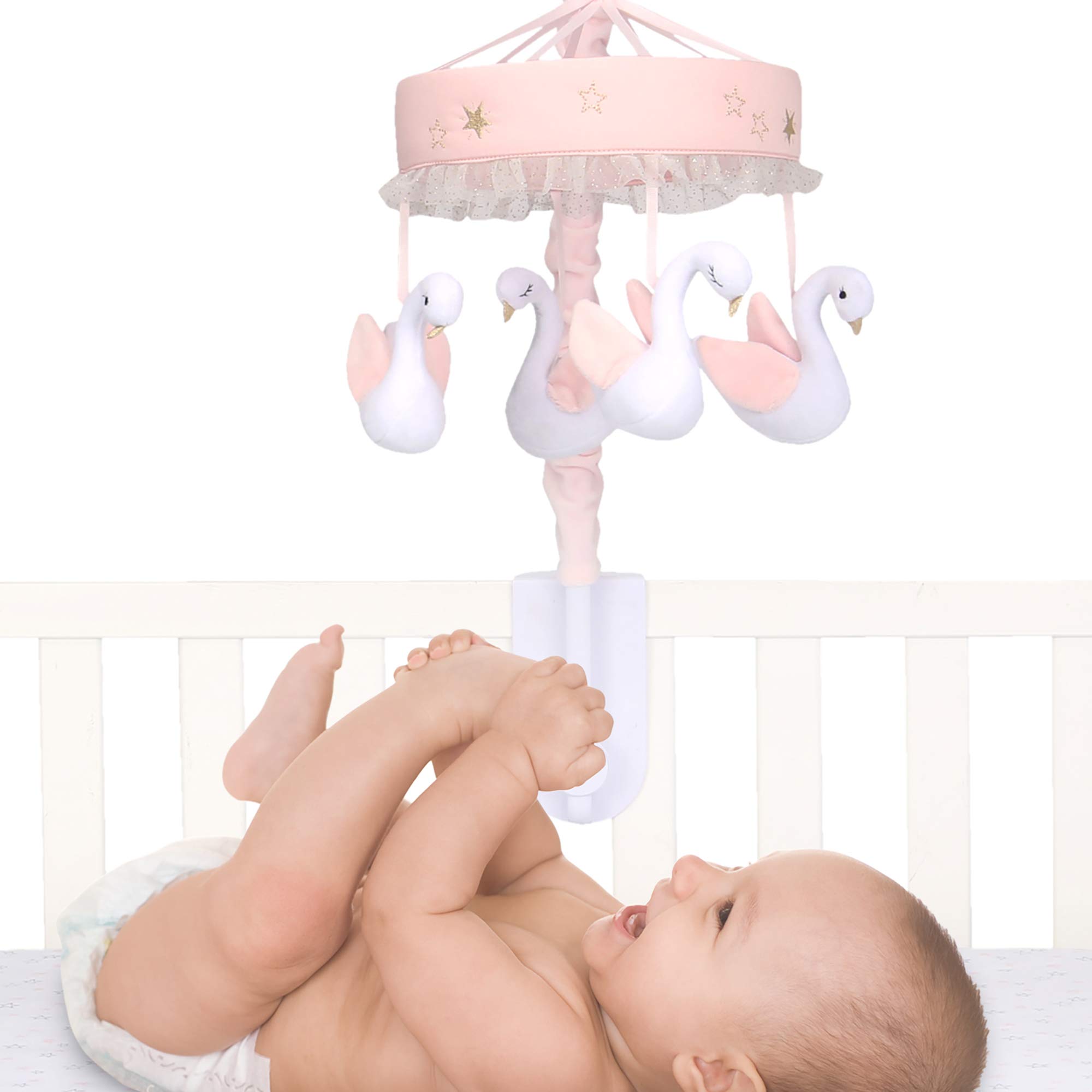 Lambs & Ivy Signature Swan Princess Pink/White Musical Baby Crib Mobile