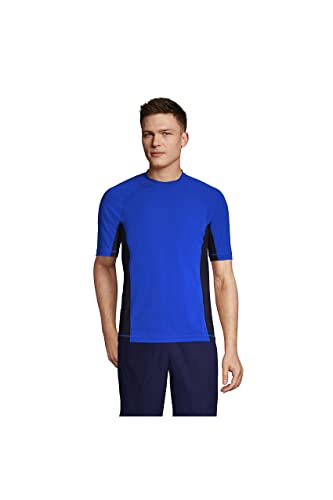 Lands' End Mens Short Sleeve Swim Tee Rash Guard Vibrant Blue Tall Large