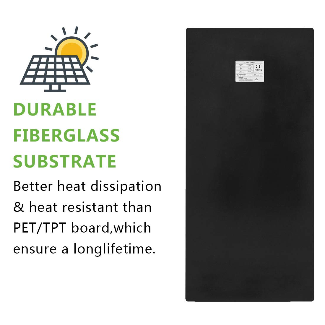 Lensun 100W 12V ETFE Black Flexible Solar Panel with Rubber Strip, Ultra Lightweight for RV Camper Boat
