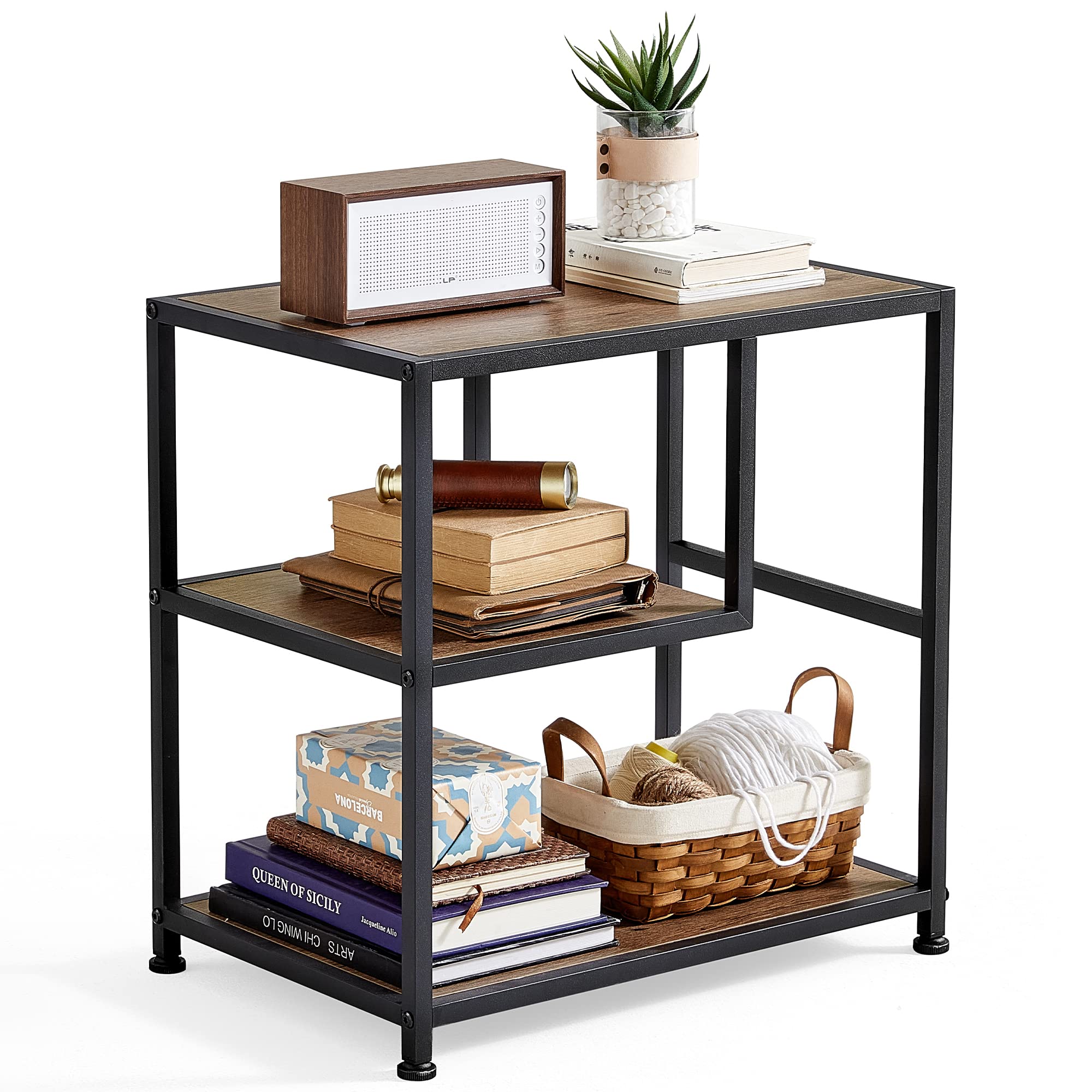 LINSY HOME End Table, 3-Tier Narrow Side Table with Storage Shelves, Industrial Beside Sofa Table, Solid Nightstand for Living Room, Bedroom, Balcony, and Office, Easy to Assembly, 20.4 in x 15.7 in