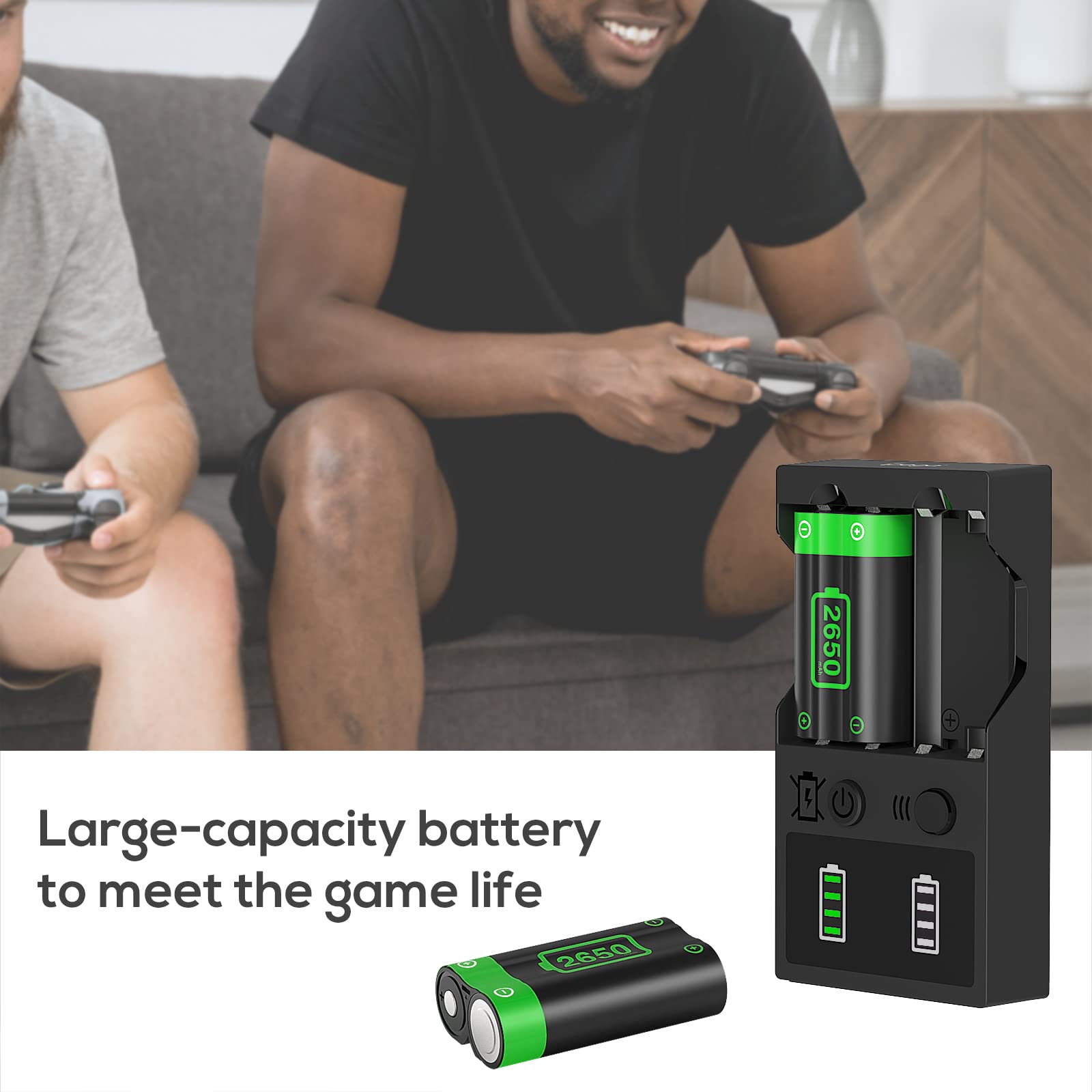 Rechargeable Battery Packs for Xbox Series X/S Controllers, 2 X 2650mAh High Capacity Batteries with charger Stand, 2 in 1 Battery Packs with LED Indicator Charging Accessories for Xbox Series X/S