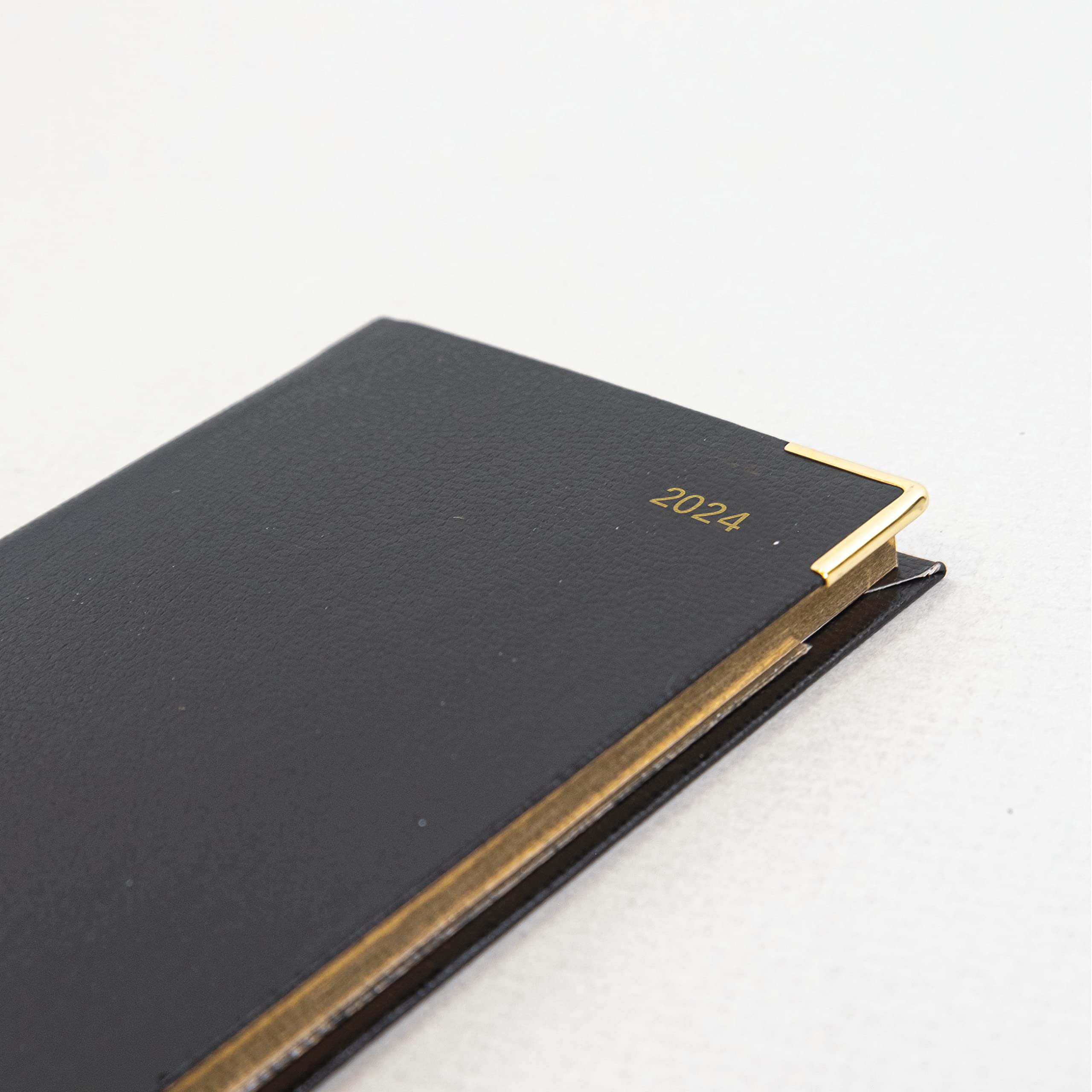 Letts of London Classic Weekly Planner, 12 Months, January to December, 2024, Gold Corners, Pocket Size, 4.25" x 2.75", Black (C32EBK-24)