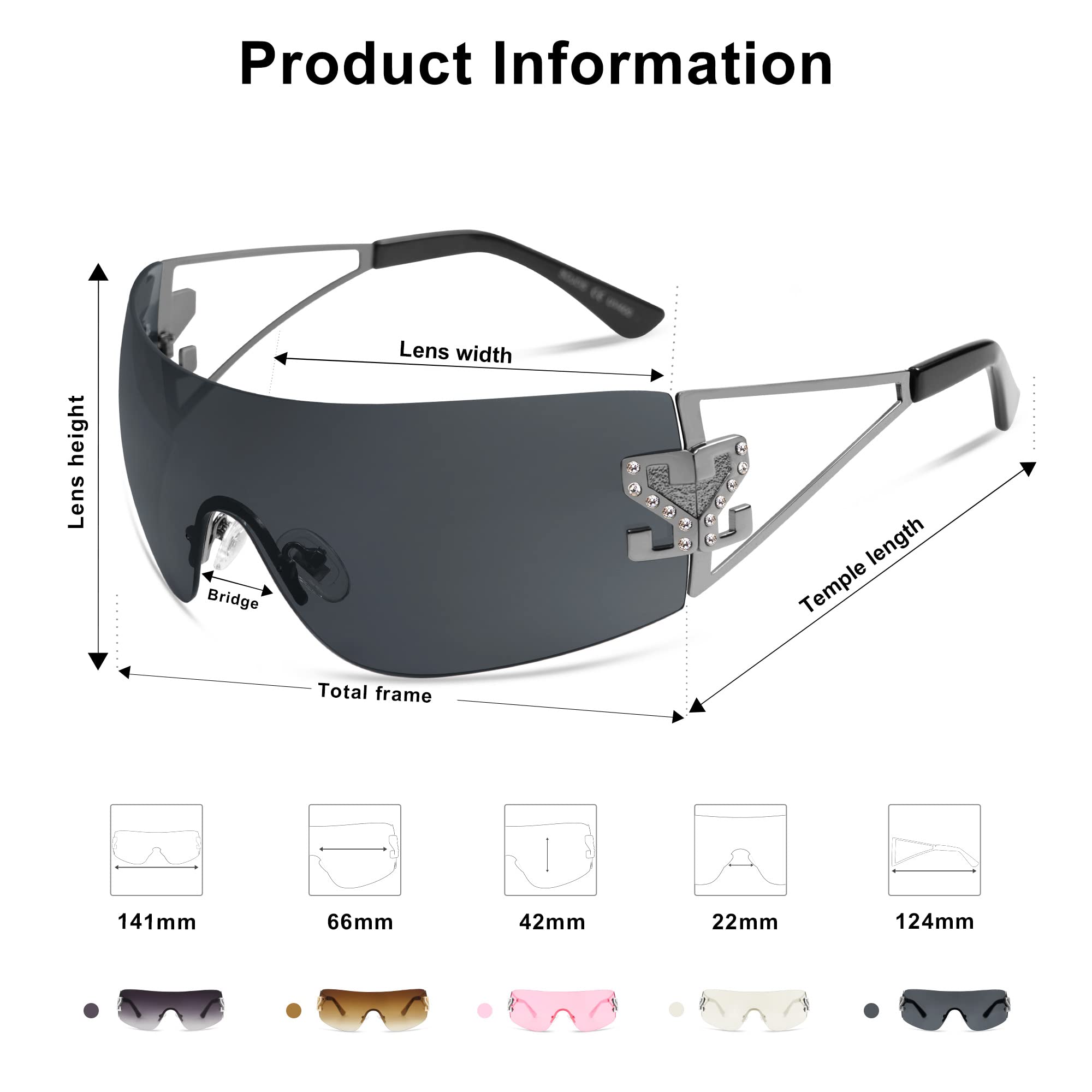 SOJOS Futuristic Rimless y2k Sunglasses for Women Oversized Trendy Shield Wrap Around Frameless Brown Sun Glasses SJ1197 Gold Frame Brown Lens