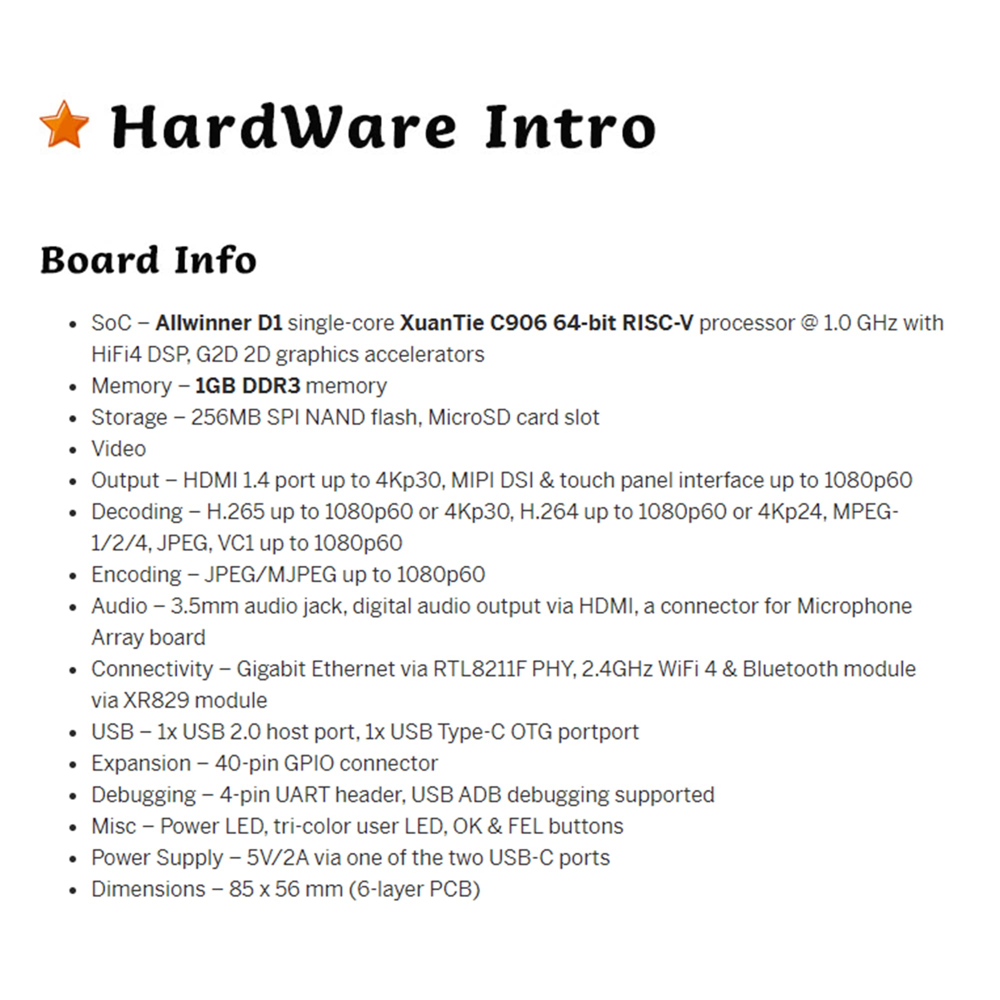 Sipeed Nezha 64bit RISC-V Linux SBC Development board, Allwinner D1@1.0GHz with 1GByte DDR3, Support Tina/Debian system