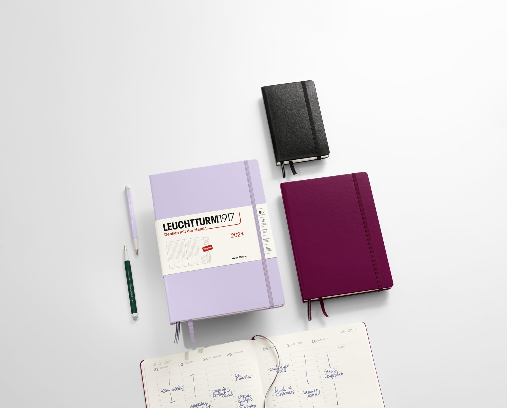 LEUCHTTURM1917 - Daily Planner 2024 with extra booklet, Medium (A5) Hardcover, Port Red (Jan 1 - Dec 31, 2024)