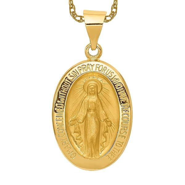 IceCarats 14K Yellow Gold Our Lady of Miraculous Medal Blessed Virgin Mary Necklace Charm Pendant 27.5mm x 14mm Only