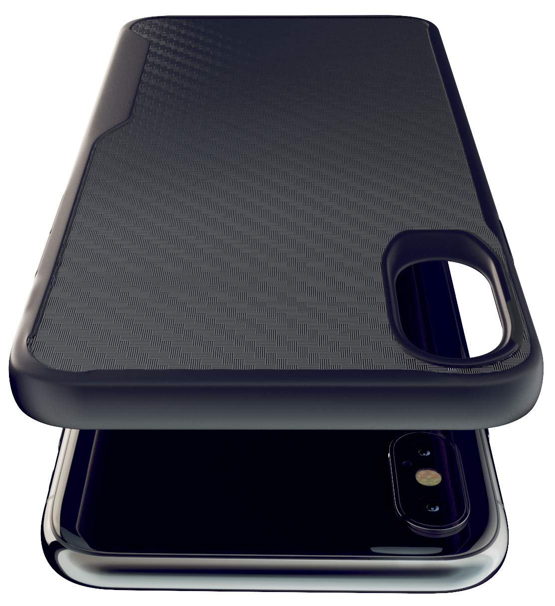 Kitoo Designed for iPhone Xs Max Case, Carbon Fiber Pattern, 10ft. Drop Tested, Wireless Charging - Black