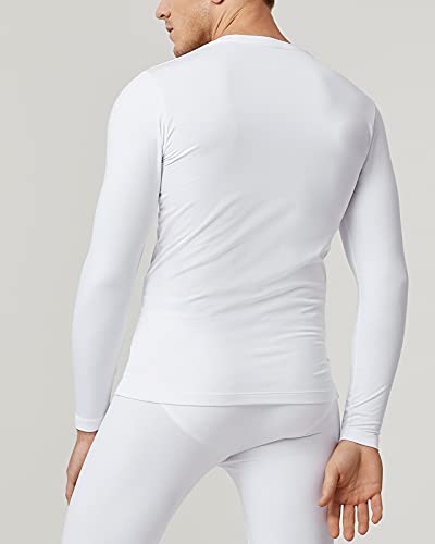 LAPASA Men's Thermal Underwear Top Crewneck Long Sleeve Shirt Base Layer Lightweight Winter Thermoflux 100 M09 Medium White 2 Pack