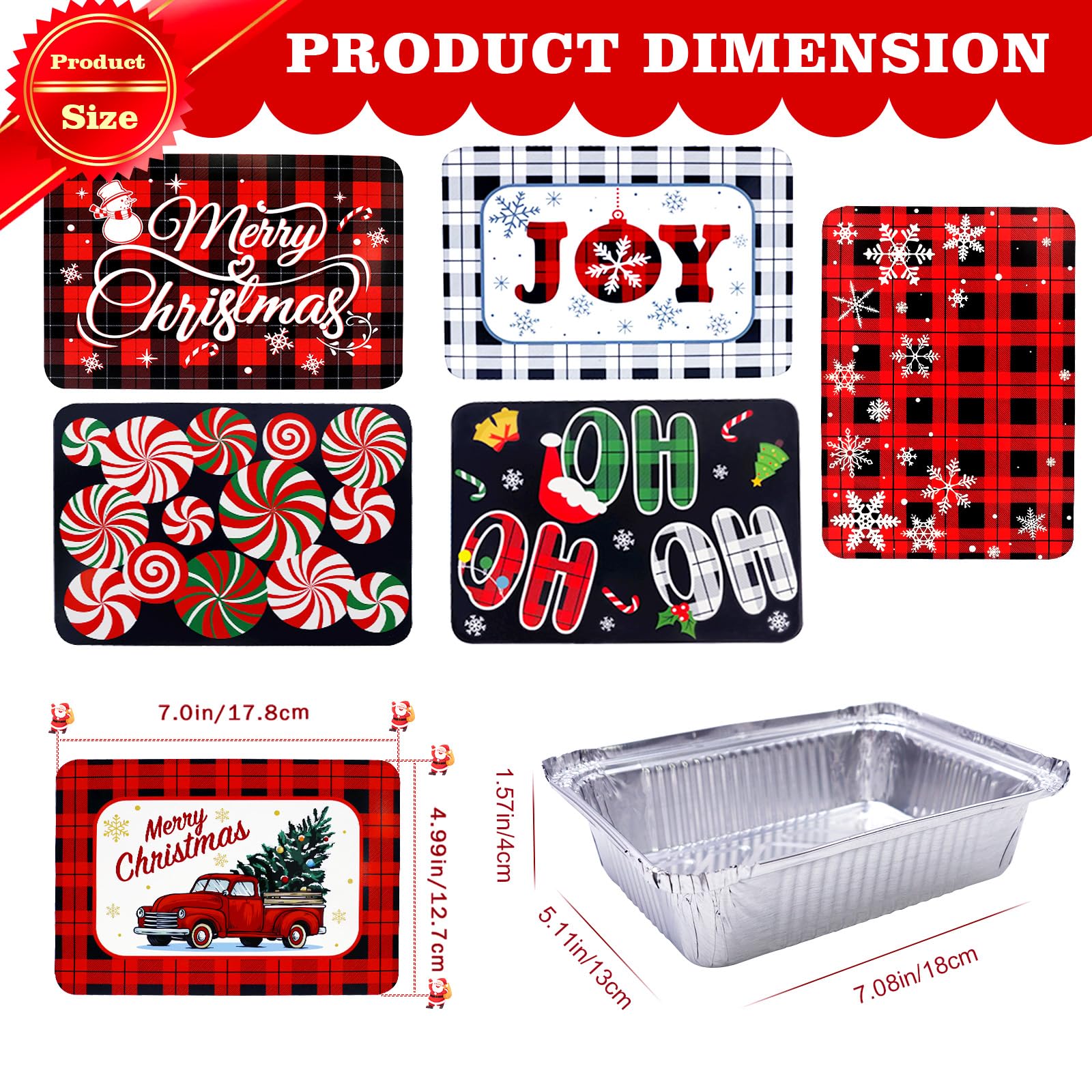 Tunpug 40 Pieces Christmas Foil Containers with Lids,9 Holiday Designs,7"x5"x2" Rectangular Treat Foil Containers,Disposable Cookie Tins Storage Pans for Winter Holiday Gift Giving Party Supplies