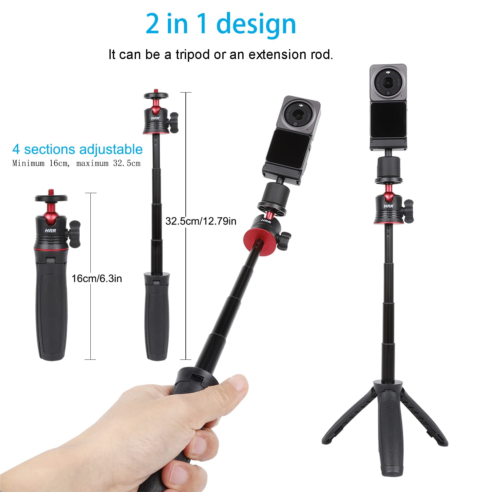PellKing Accessories Kit for DJI Action 2,Including Hard Shell Carrying Case with Shoulder Belt,Tripod,360 Degree Rotation Backpack Clip,Head Strap,Screen Protector,Waterproof Shell,Silicone Sleeve