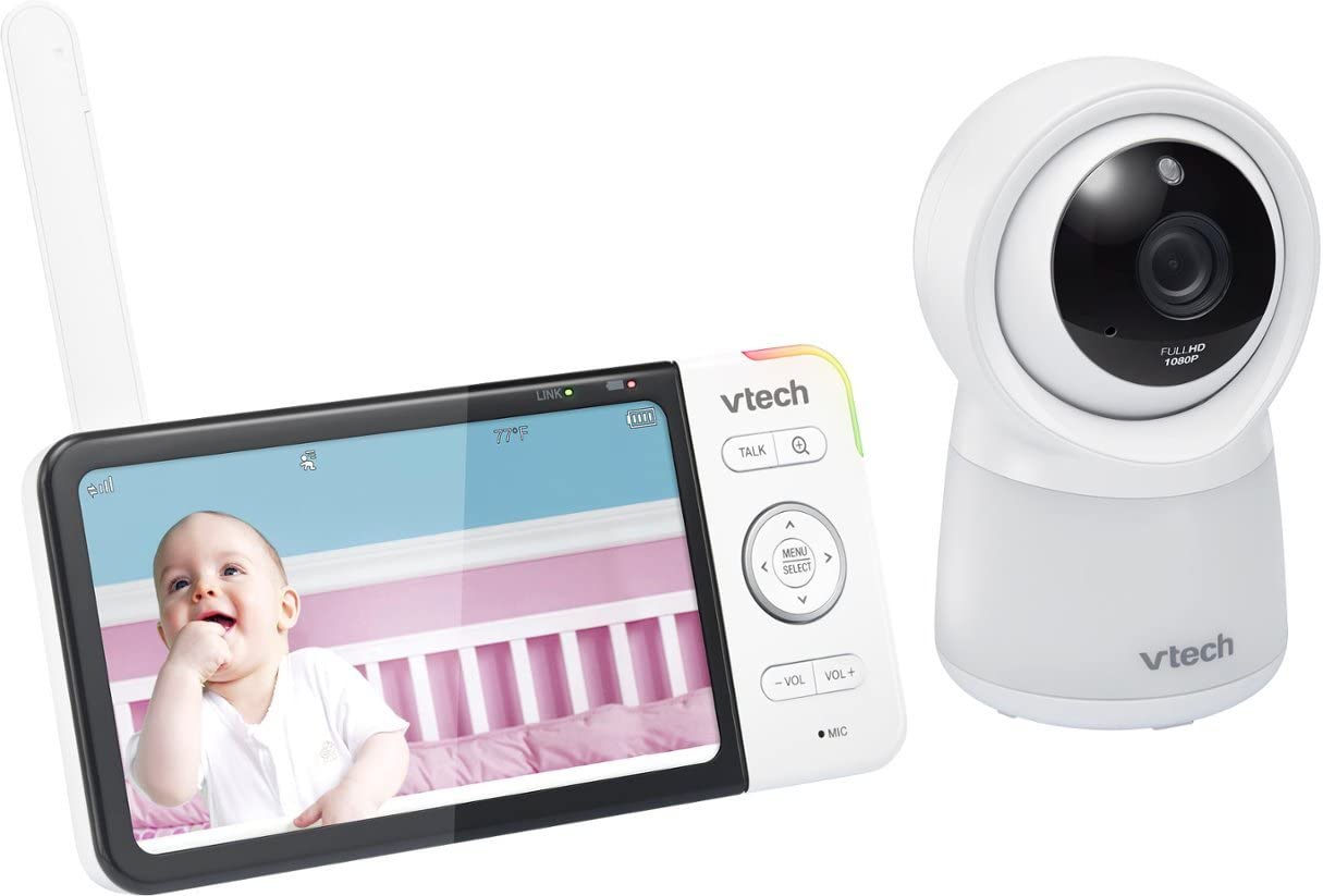 VTech - Smart Wi-Fi Video Baby Monitor w/ 5” HC Display and 1080p HD Camera, Built-in Night Light, RM5754HD - White (Renewed)