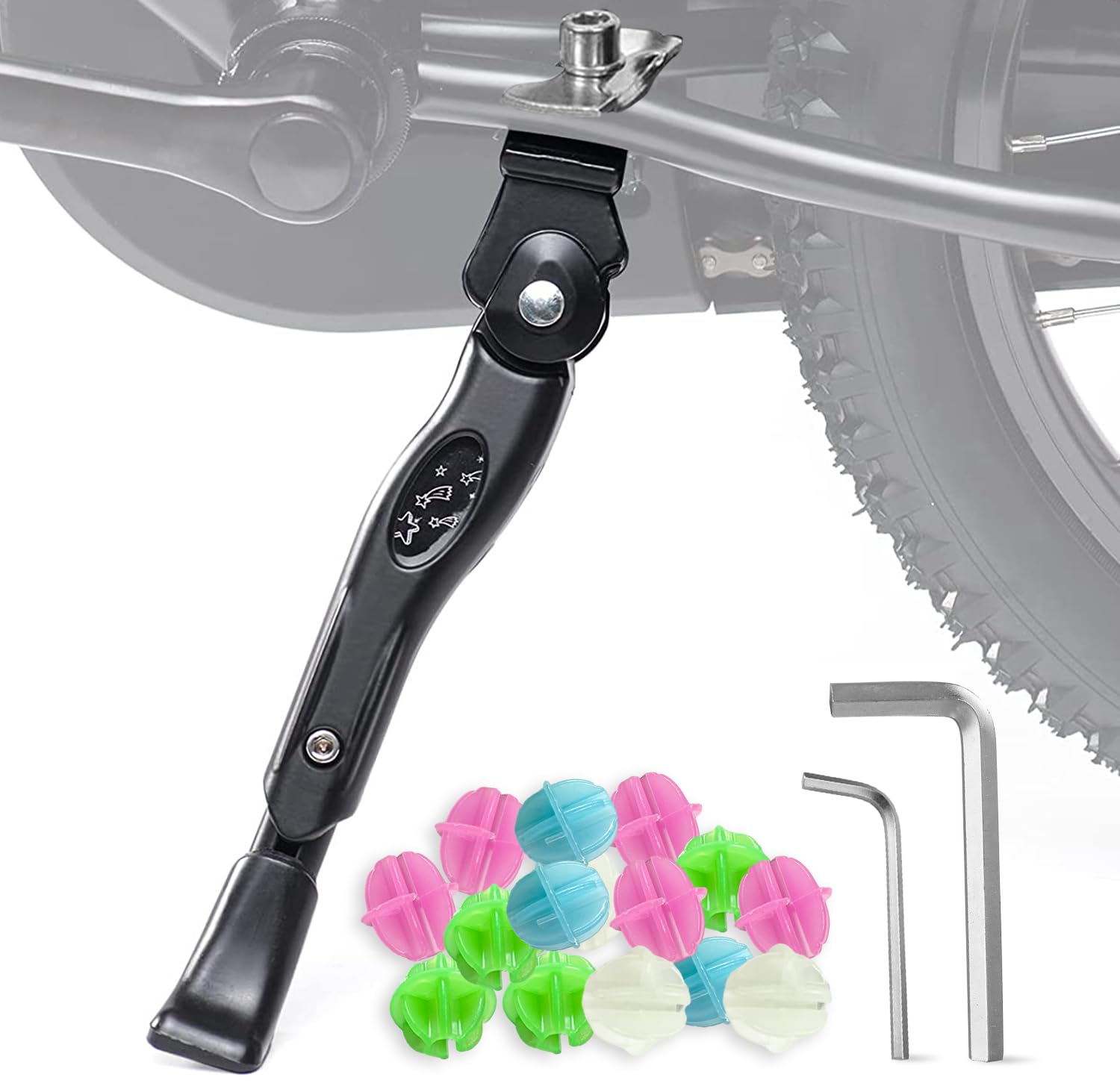 LEICHTEN Kickstand for Kids Bike Center Mount for 16/18/20 Inch Adjustable Children's Bicycles Aluminium Alloy Bike Kick Stand Support Storage (for 16 inch, Black Dot)