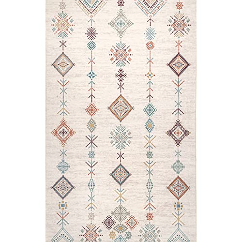 nuLOOM Kiya Machine Washable Moroccan Tribal Geometric Ultra Thin Area Rug, 6' x 9', Light Grey