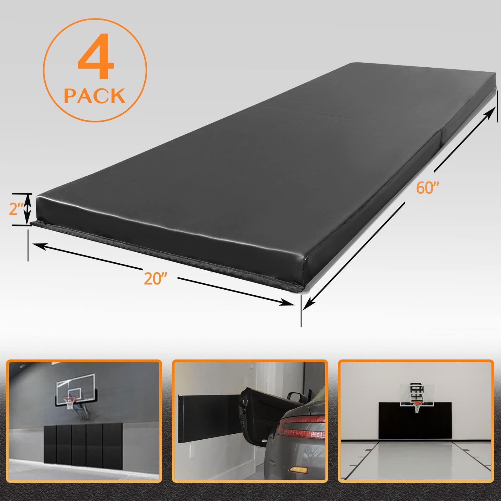 Progoal 4 Pack 2" Thick Foam Protection Wall Pad,Gym Basketball-Court Protectors,Durable Waterproof Padding for Wall-mounted Basketball Hoops(60" L x 20" W)