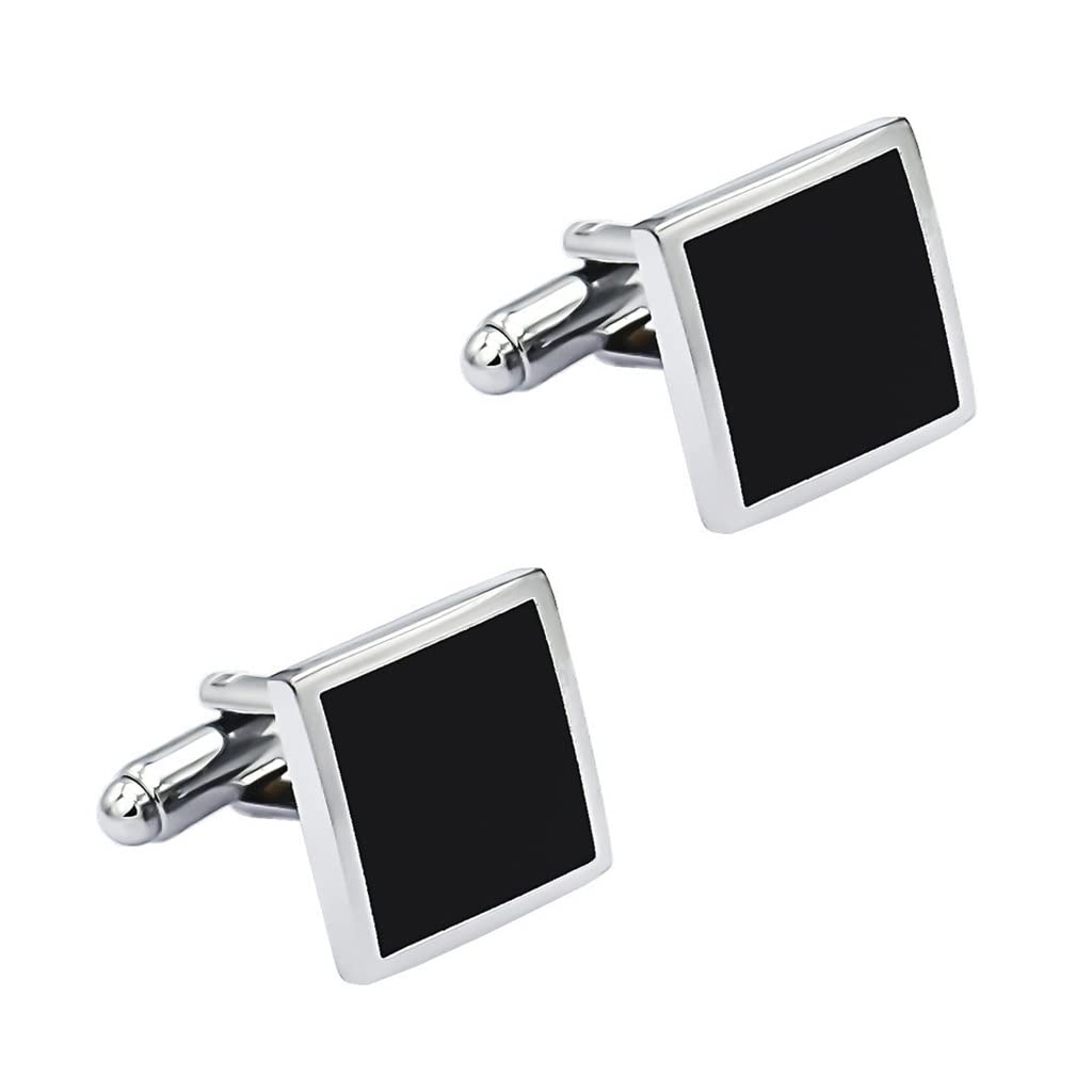 Rectangular Black Cufflinks Men's Business Versatile French Shirt Cuff Button Cuff Nails (Color : A, Size : One Size) (A One Size)